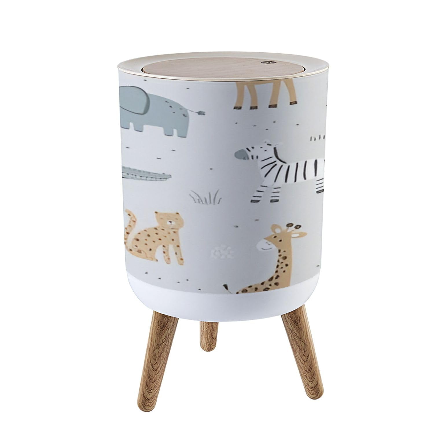 Trash Can with Lid Seamless pattern cute african animals Elephant ...