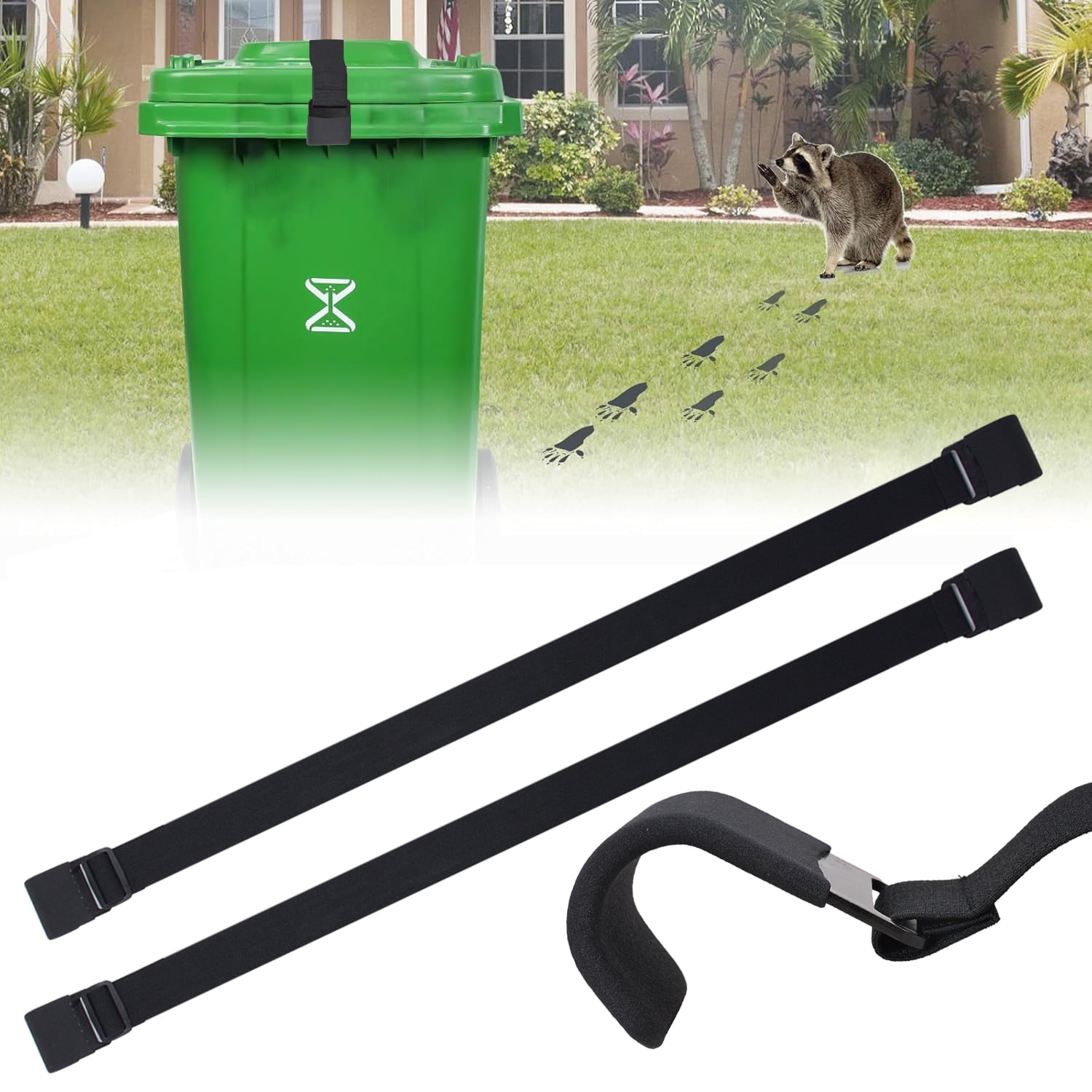 Trash Can Lock, Adjustable Trash Can Lock Strap with Metal Double Claw ...