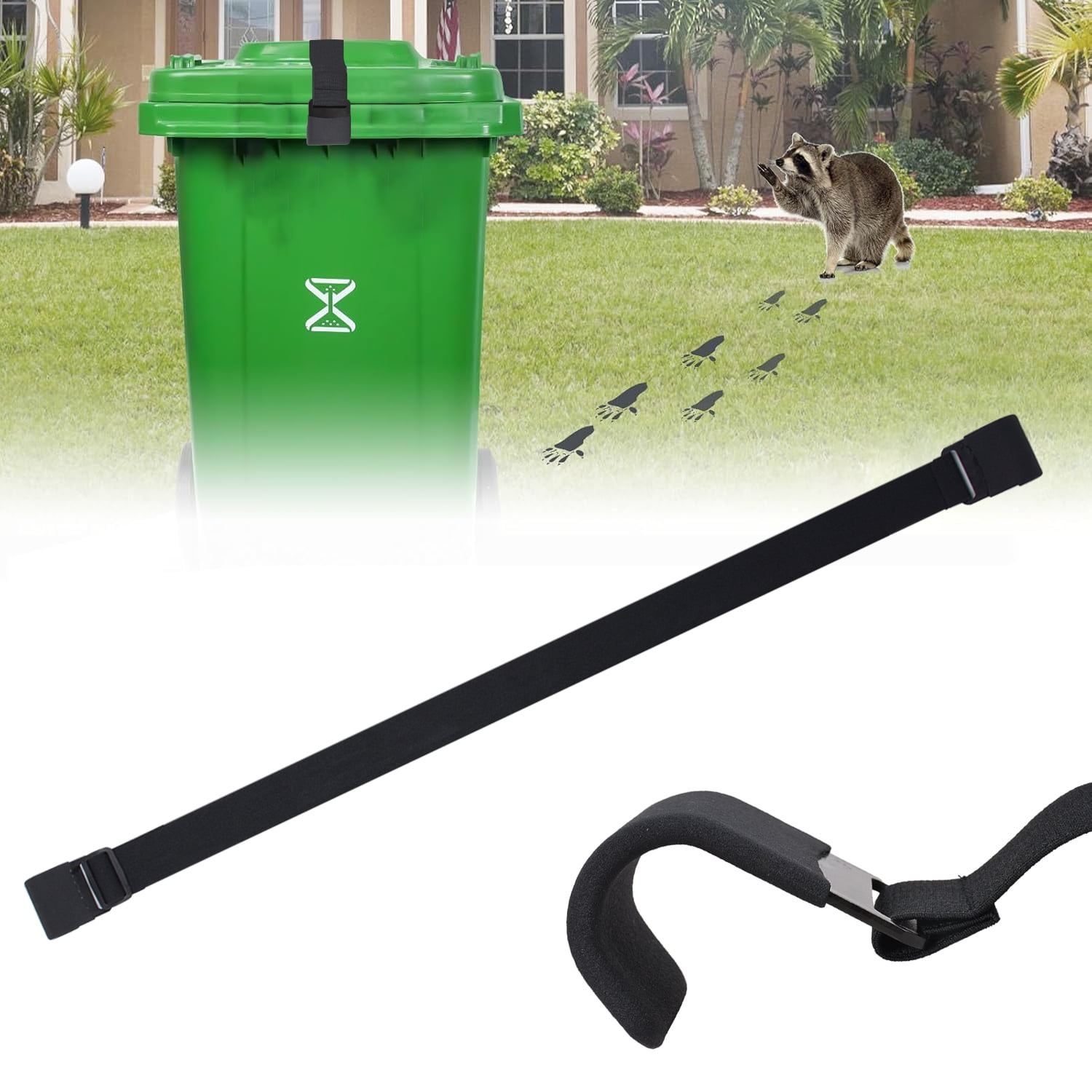 Trash Can Lock, Adjustable Trash Can Lock Strap with Metal Double Claw ...