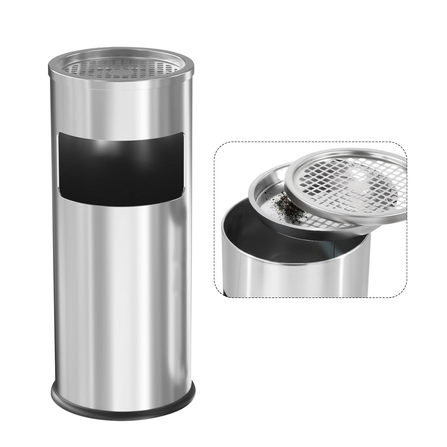 Trash Can Outdoor Waste Container Round Stainless Steel Trash Can with ...