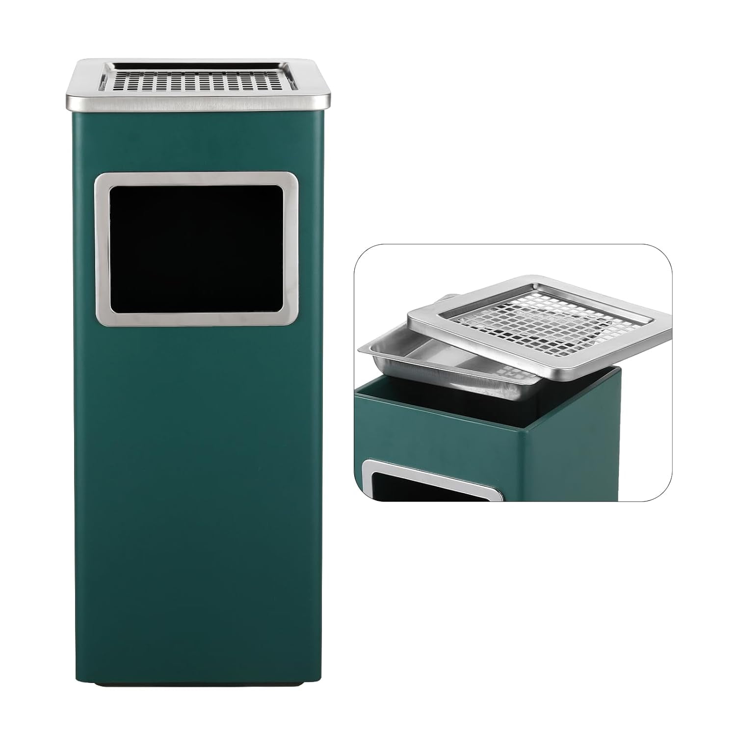 Trash Can Outdoor Waste Container Square Stainless Steel Trash Can with ...