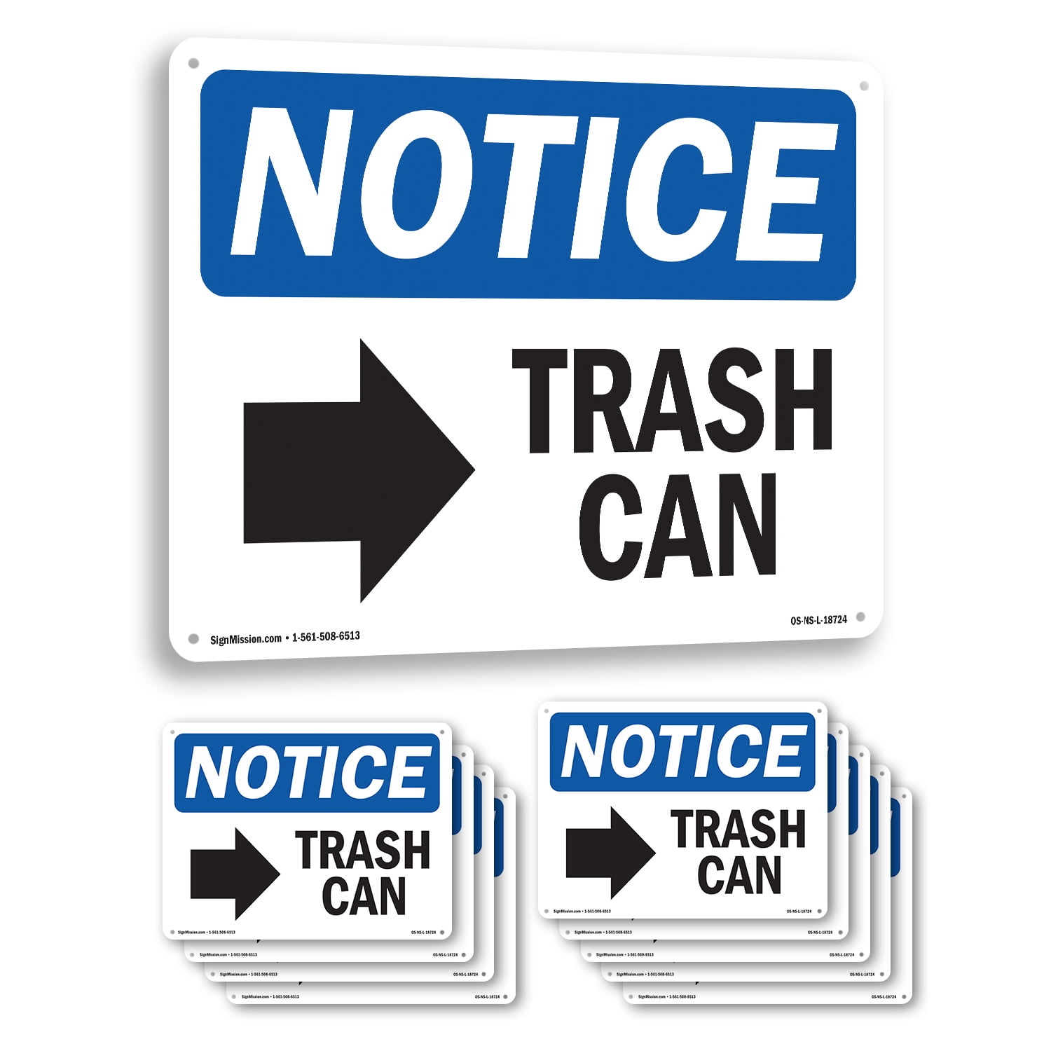 Trash Can [Right Arrow] OSHA Notice Rigid Plastic Sign 10 Inch x 7 Inch ...