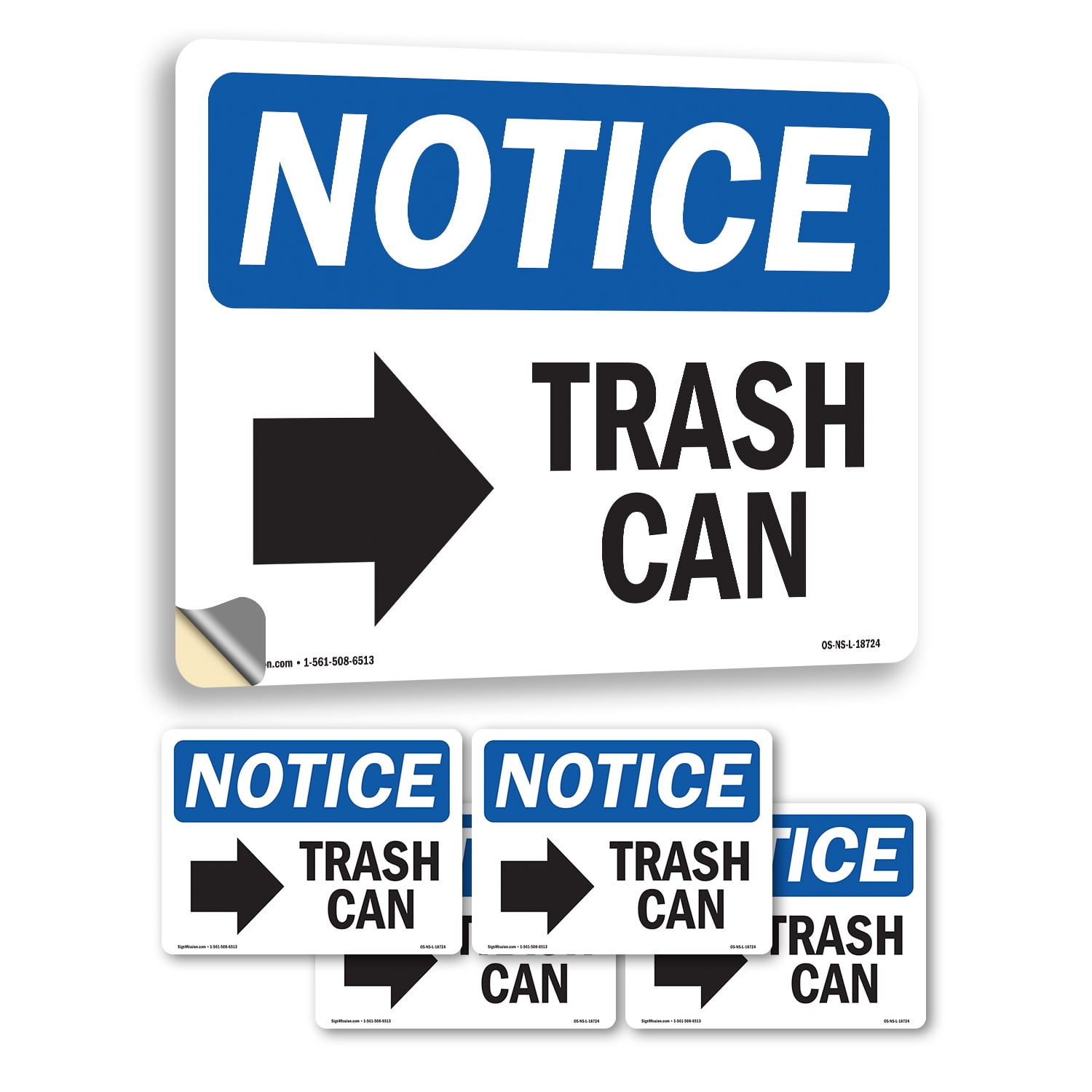 Trash Can [Right Arrow] With Symbol OSHA Notice Vinyl Decal Label 5 ...