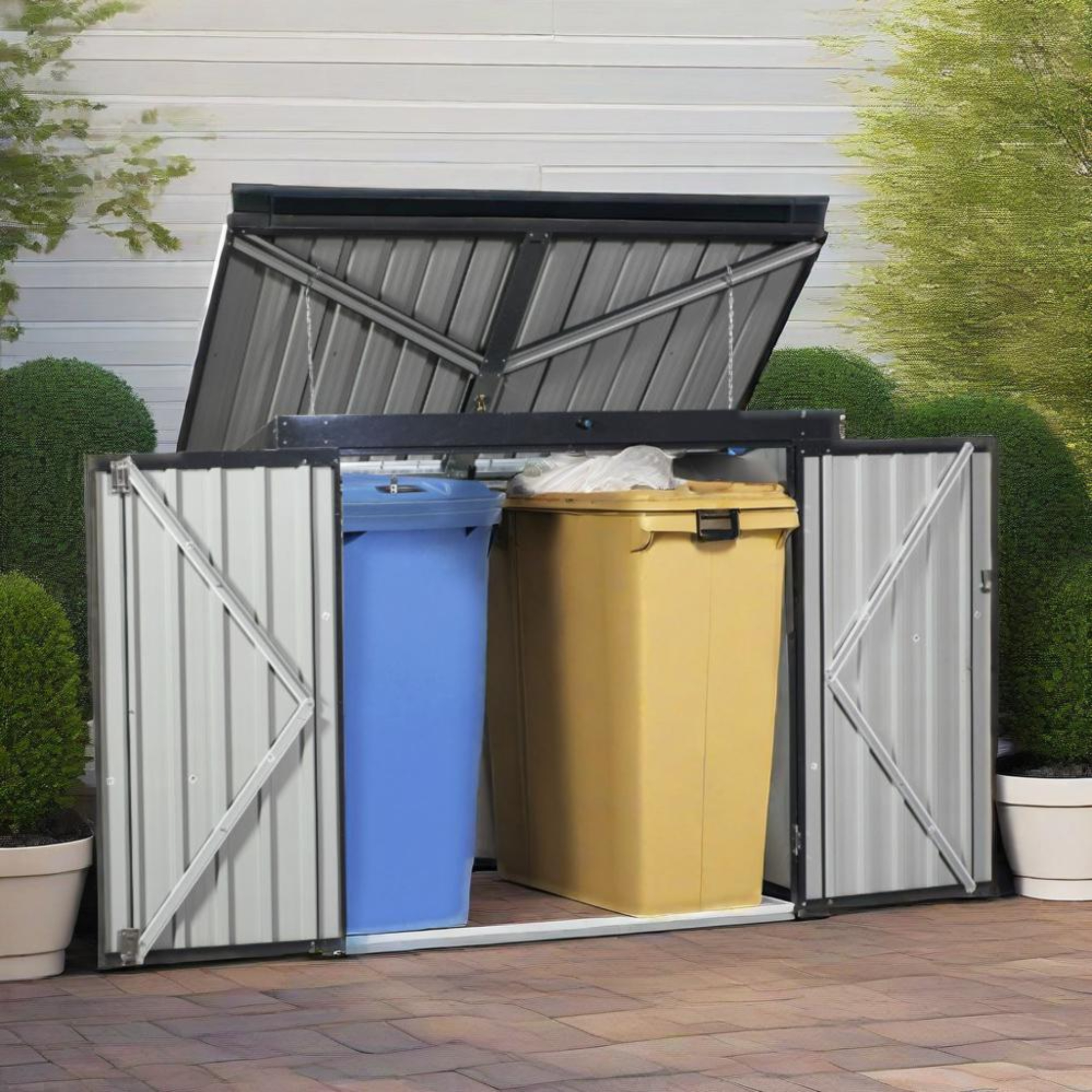 GOLDEN MEMORIES Outdoor Storage Shed for Trash and Recyclables, Pent ...