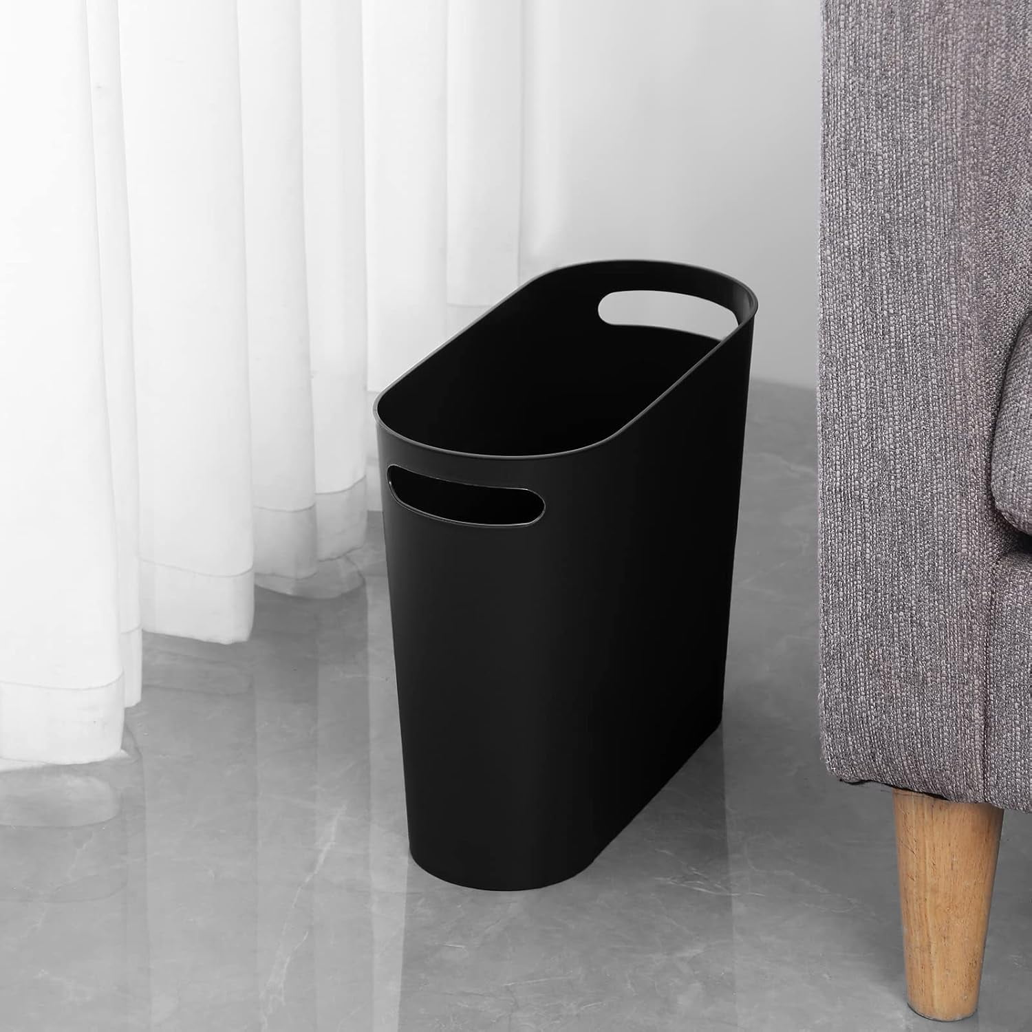 Trash Can, Slim Garbage Can Plastic Waste Basket with Handles Container ...