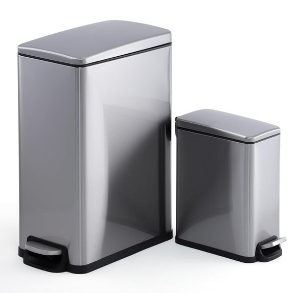 Trash Can, Step Garbage Can with Soft-Close Lid, Stainless Steel ...