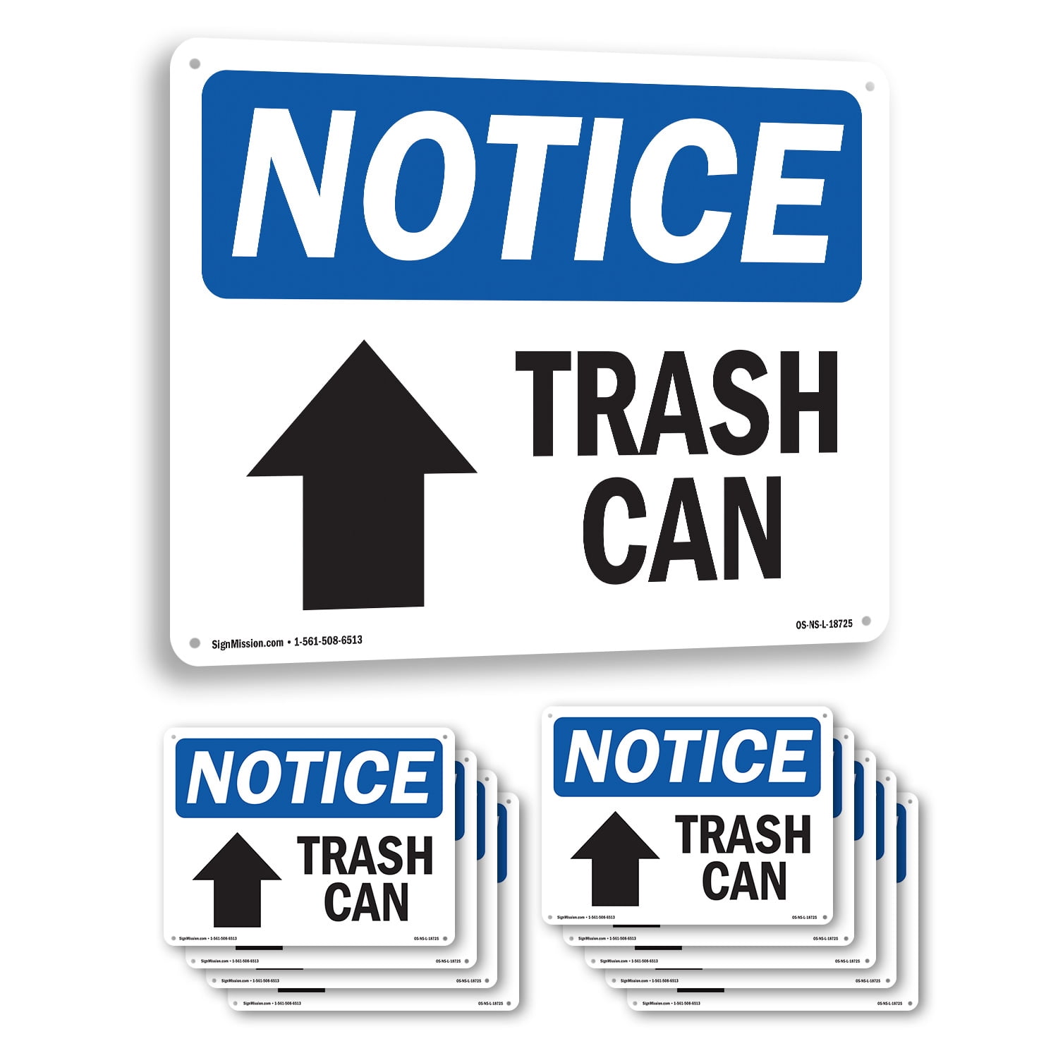 Trash Can [Up Arrow] OSHA Notice Rigid Plastic Sign 24 Inch x 18 Inch ...
