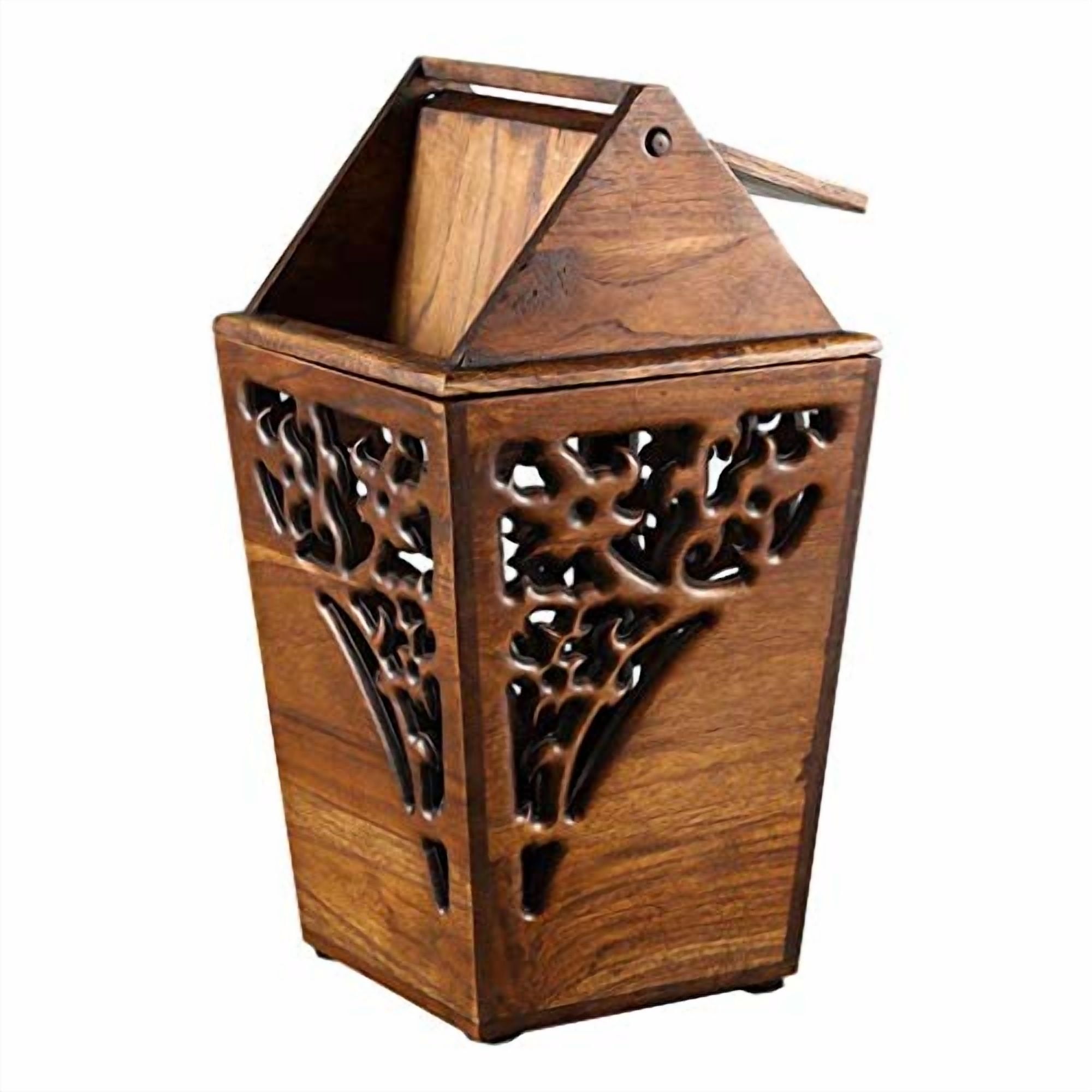 Trash Can Waste Bin Antique Wooden Trashbin Shake Cover Teak Waste Bin ...