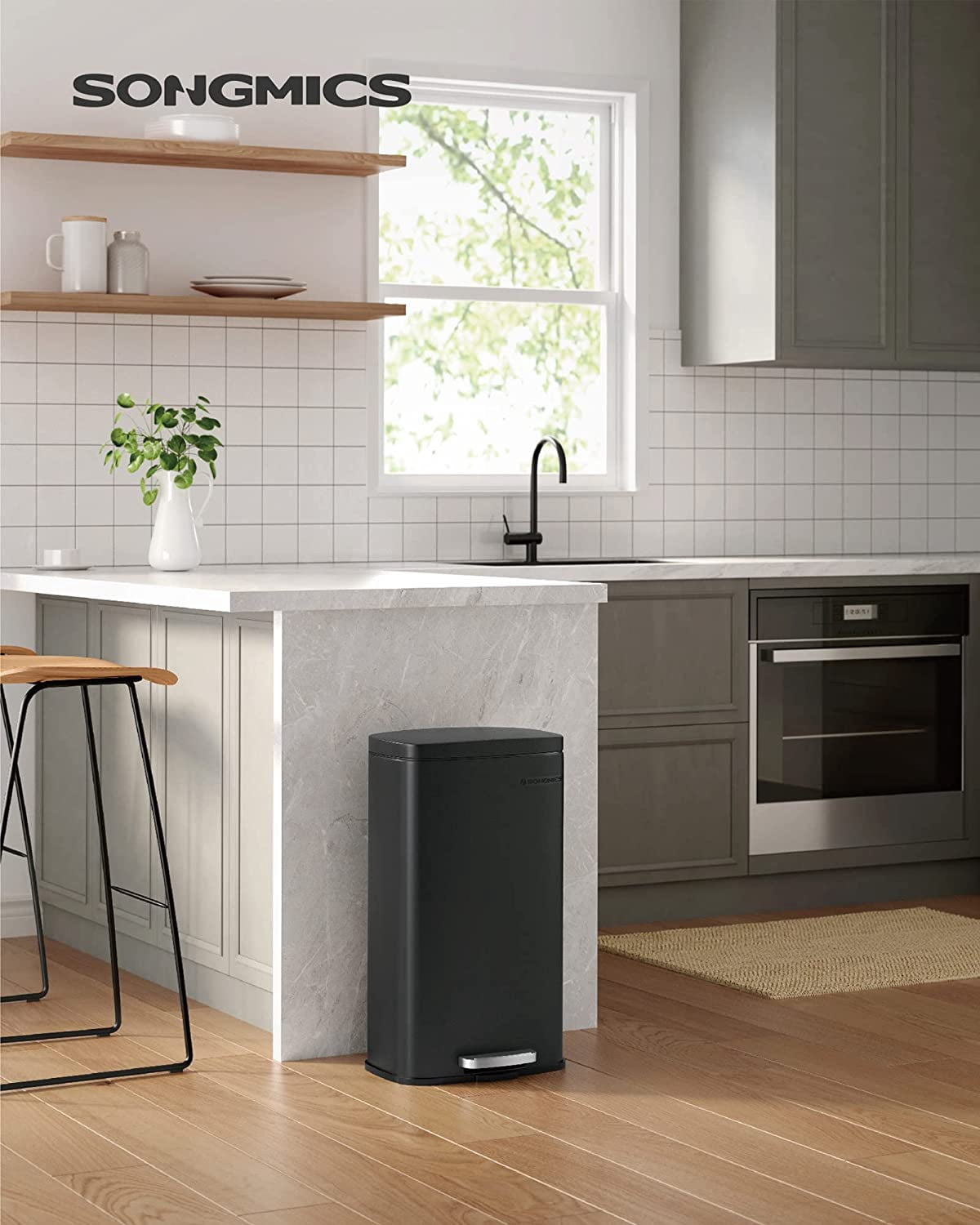 Trash Can with Lid, 8 Gallon Garbage Can, Stainless Steel Small Waste ...