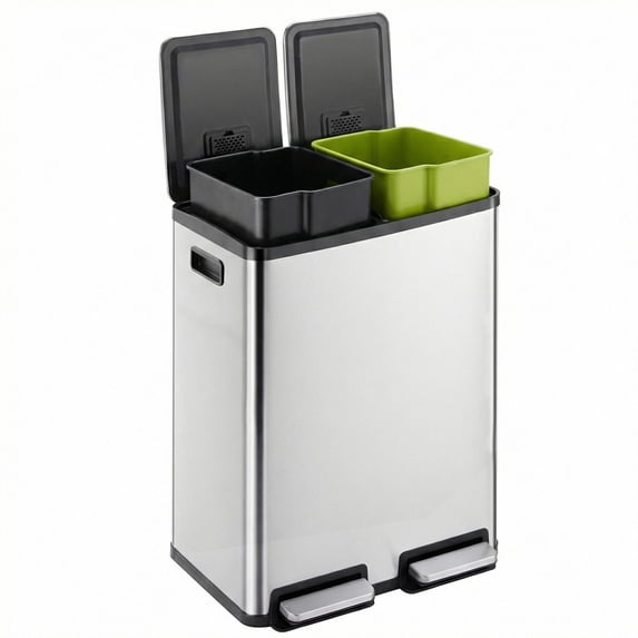 Trash Can with Lid - Large 60 Liter Stainless Steel Trash Can, Dual ...