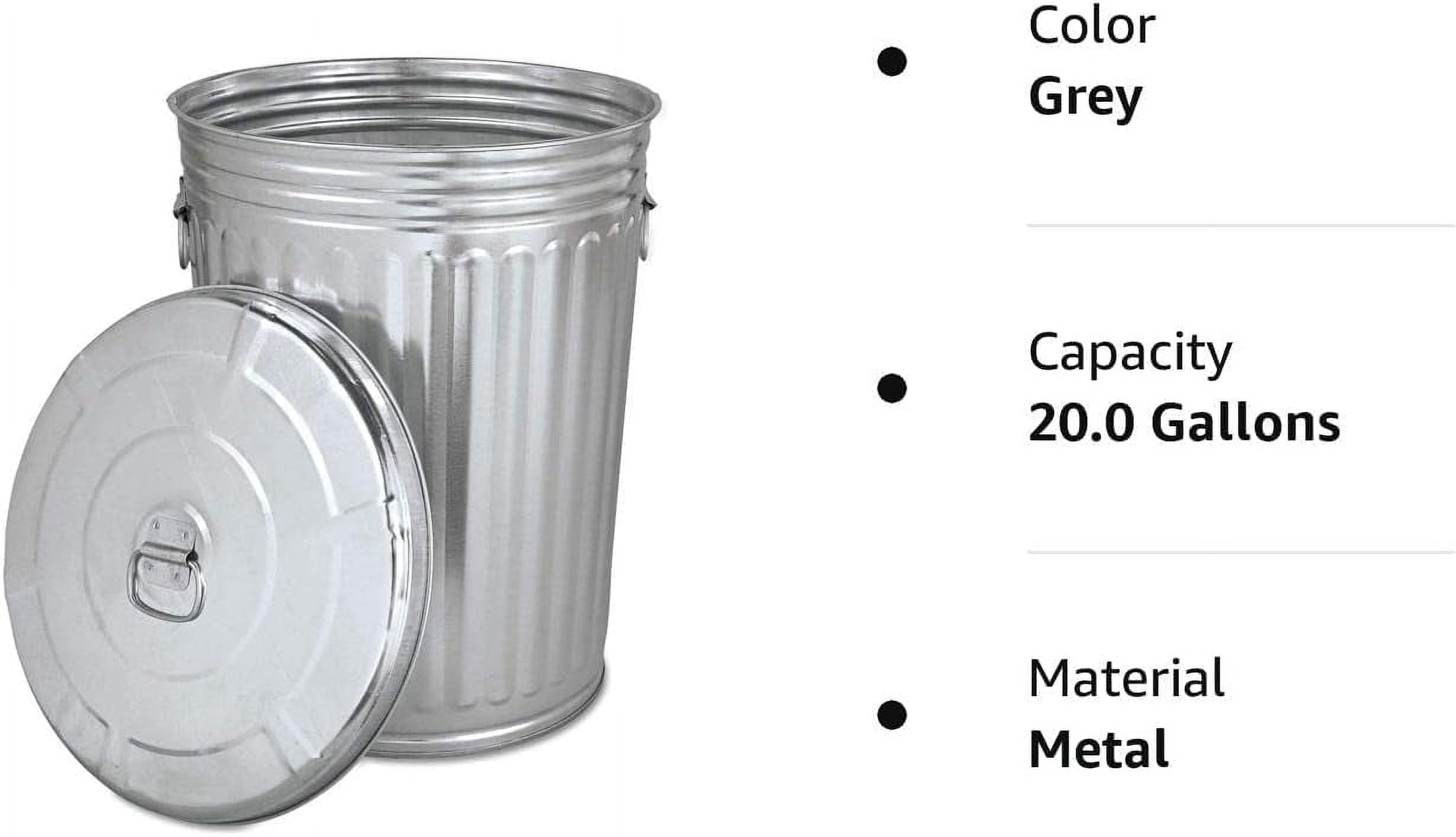 Trash Can with Lid Round, Steel, 20gal, Grey, Outdoor Garbage Can ...