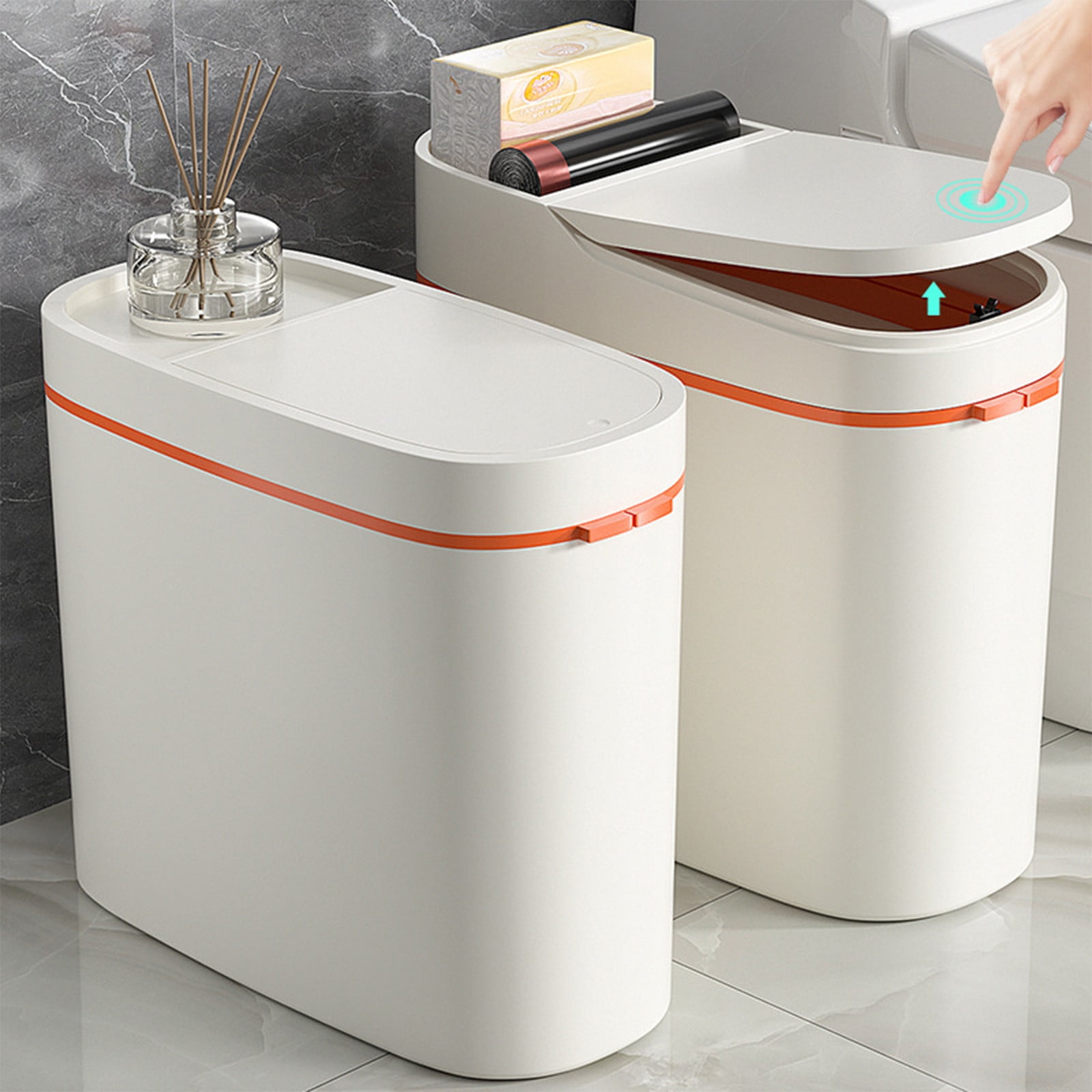 Trash Cans For Bathroom Slim Trash Can With Lid 13L Trash Can With Lid ...