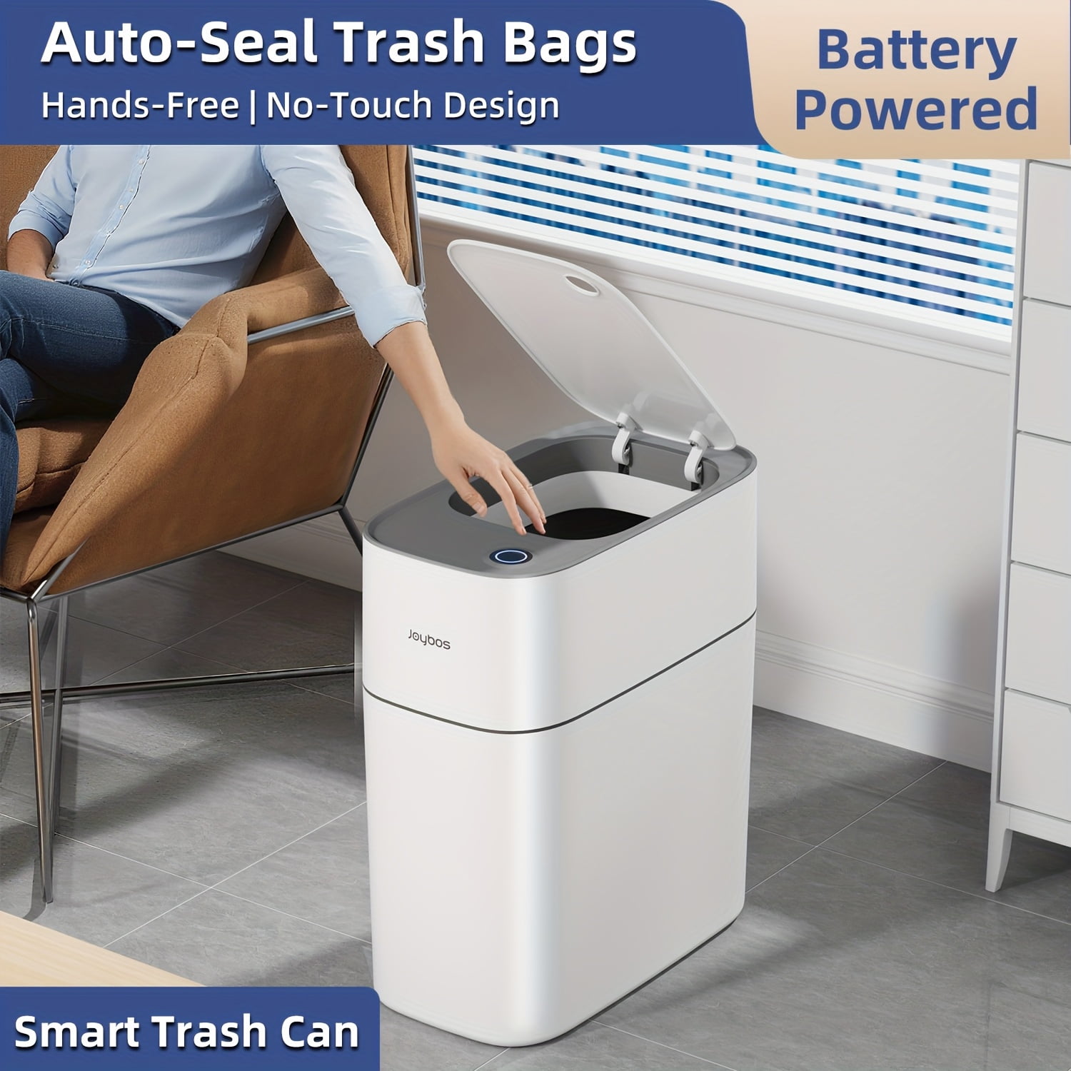 Trash Cans With Lids, Motion Sensor Bathroom Trash Can, Narrow Plastic ...