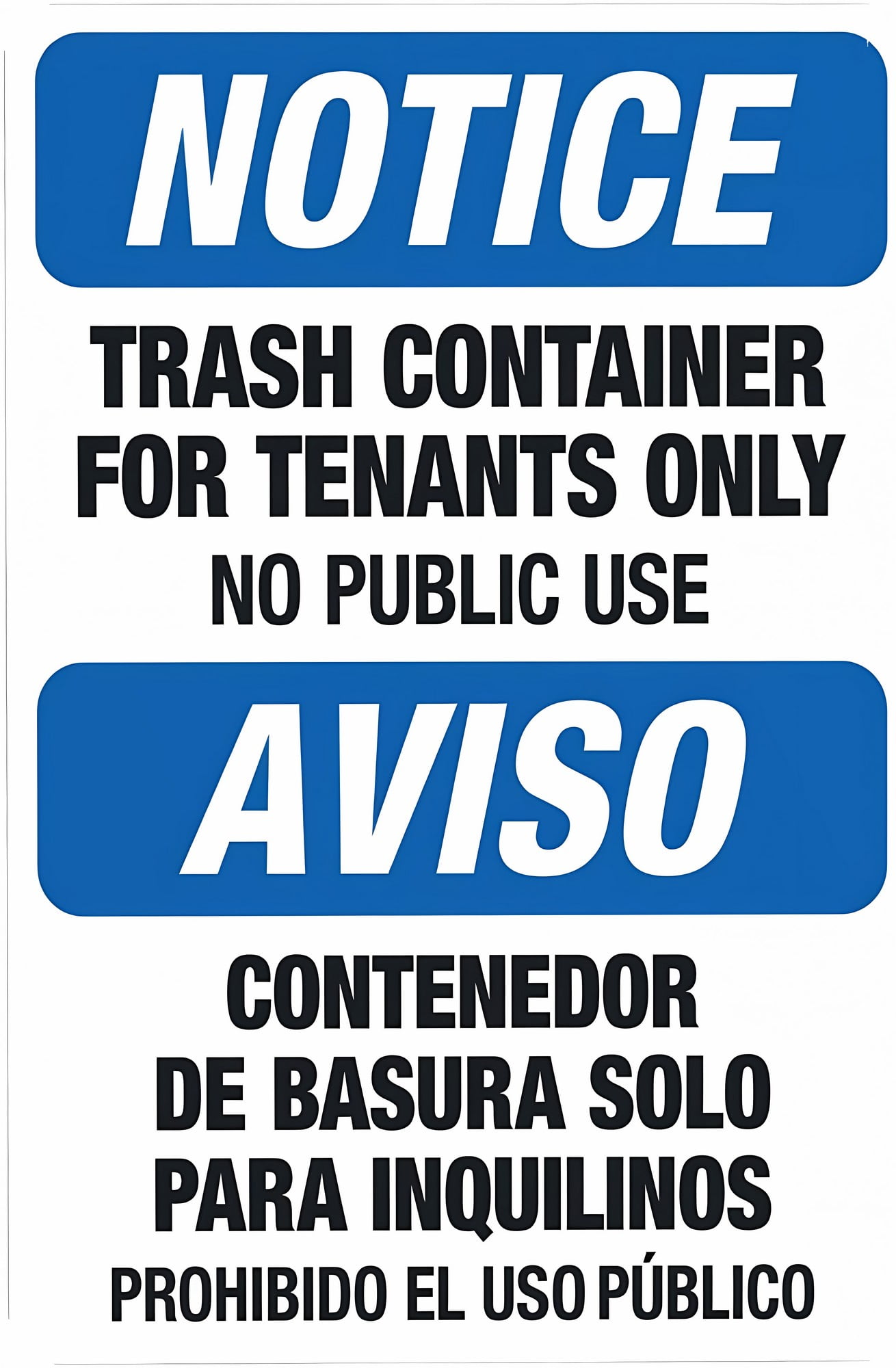 Trash Container For Tenants Only Bilingual Warning Sign - 8"x12 ...