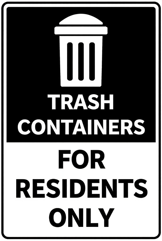 Trash Containers For Residents Only Sign - 8"x12" Aluminum Metal Sign ...
