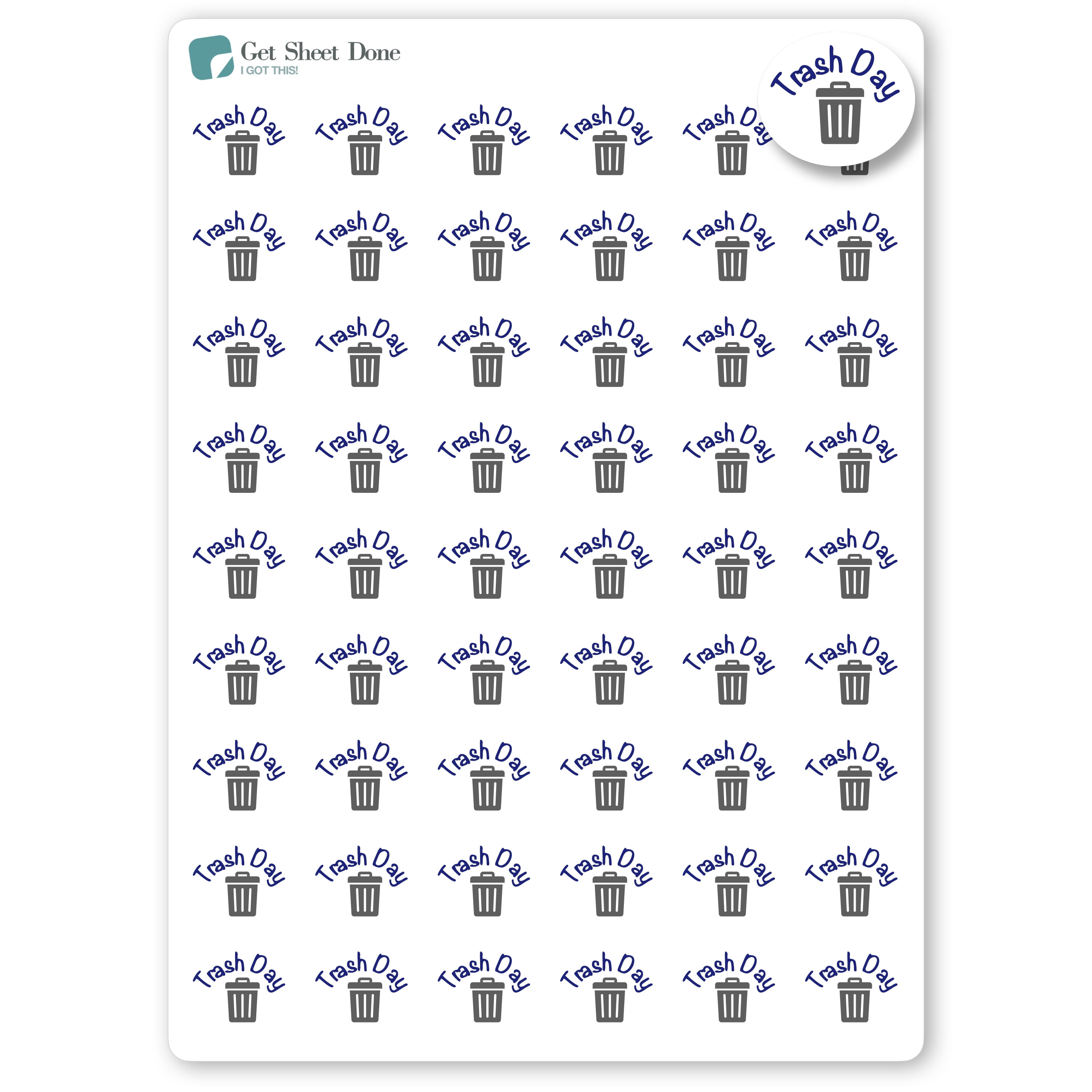 Trash Day Planner Stickers / Chore Reminder Stickers / Bullet ...
