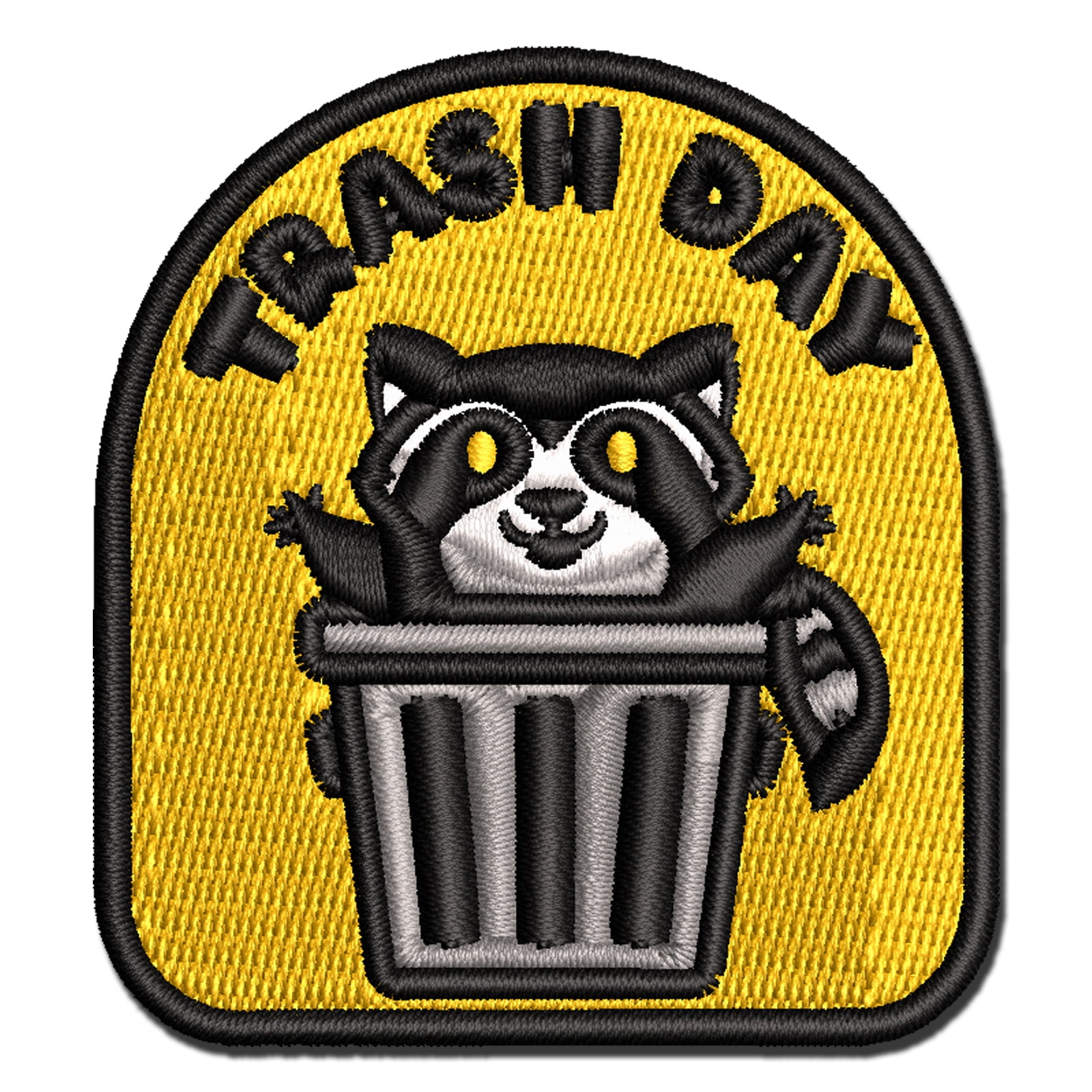 Trash Day Raccoon in Can Applique Multi-Color Embroidered Hook & Loop ...