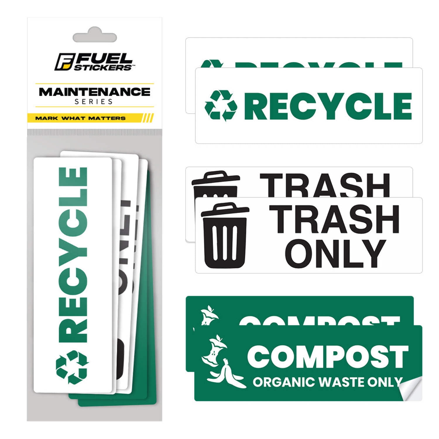 Trash Recycle Compost Sticker Set – Heavy-Duty Trash Bin Labels | 6 x 2 ...
