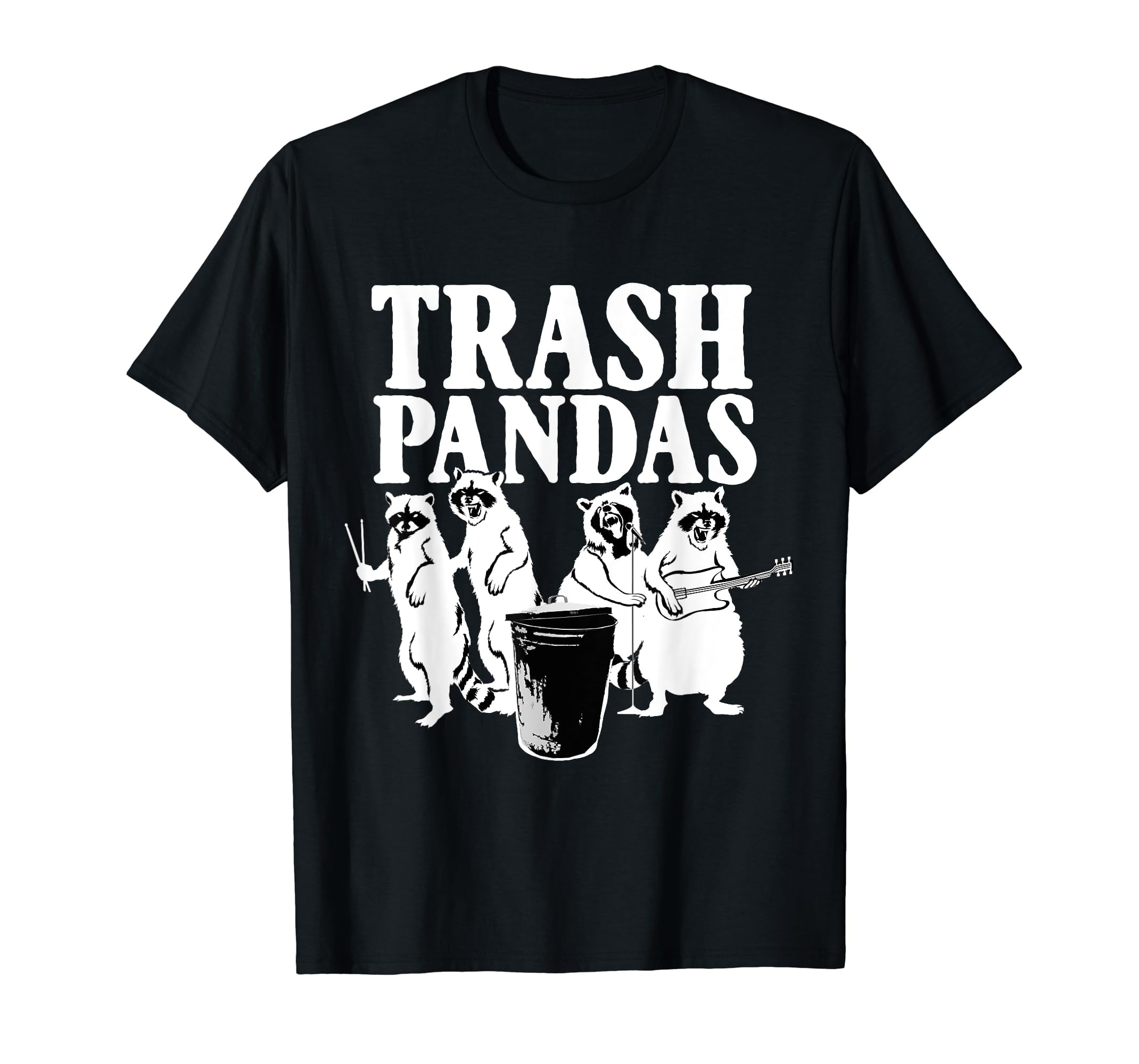 Trash Rock n' Roll Pandas - Raccoon Rock Band Concert Retro Black T ...