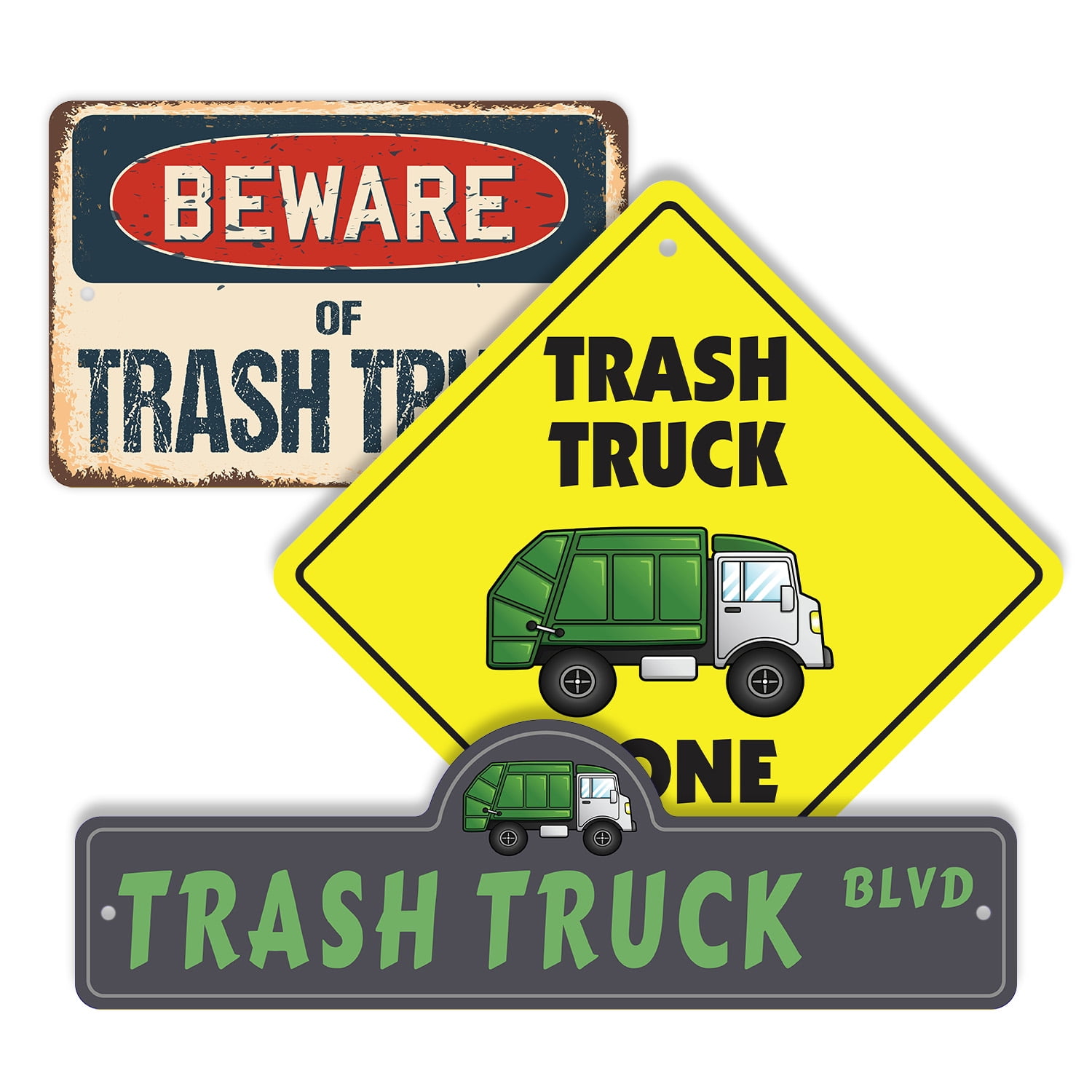 Trash Truck (3 Pack) Plastic Street Sign Crossing Sign Warning Sign ...