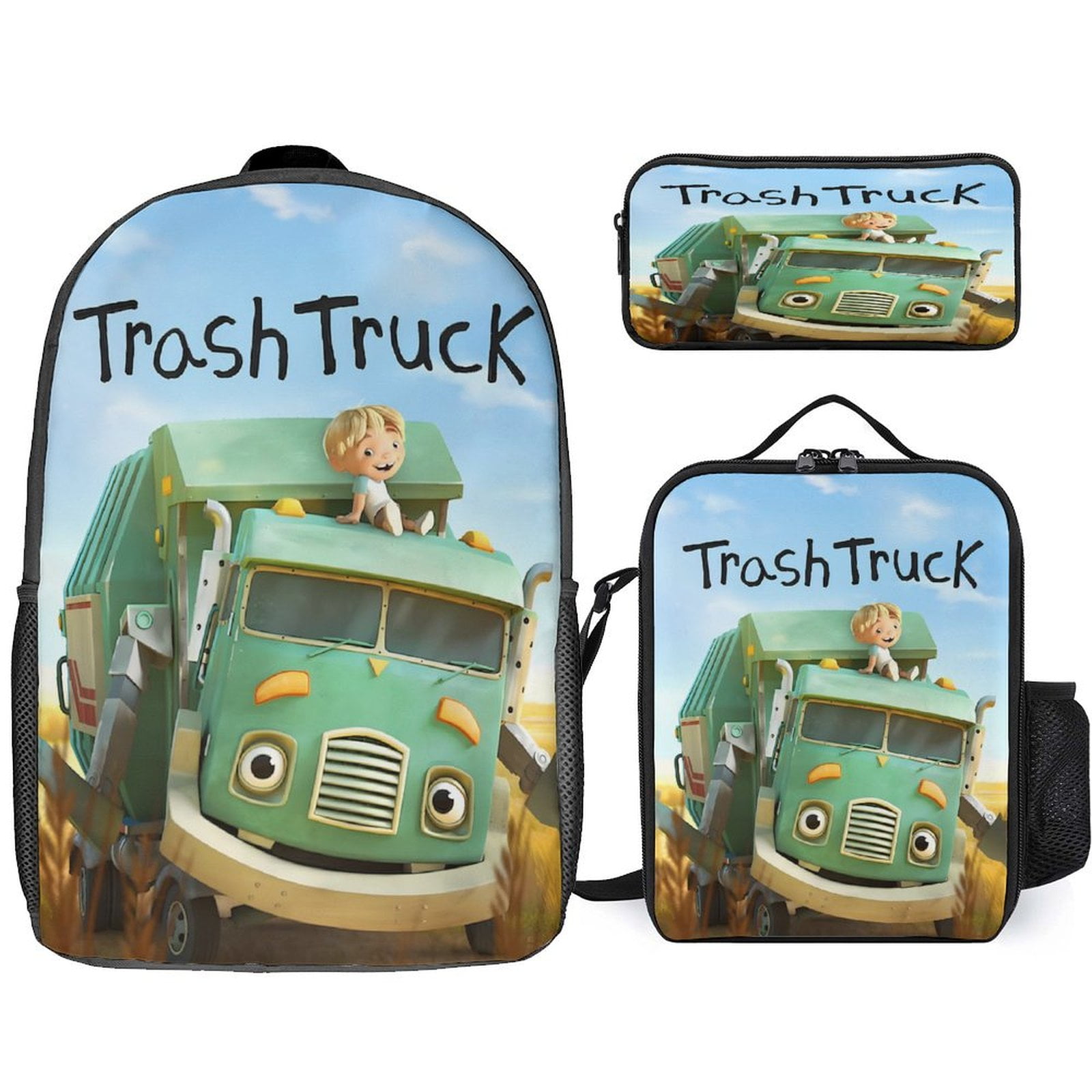 Trash Truck Backpack 3PCS Backpack Set Lunch Box And Pencil Case ...