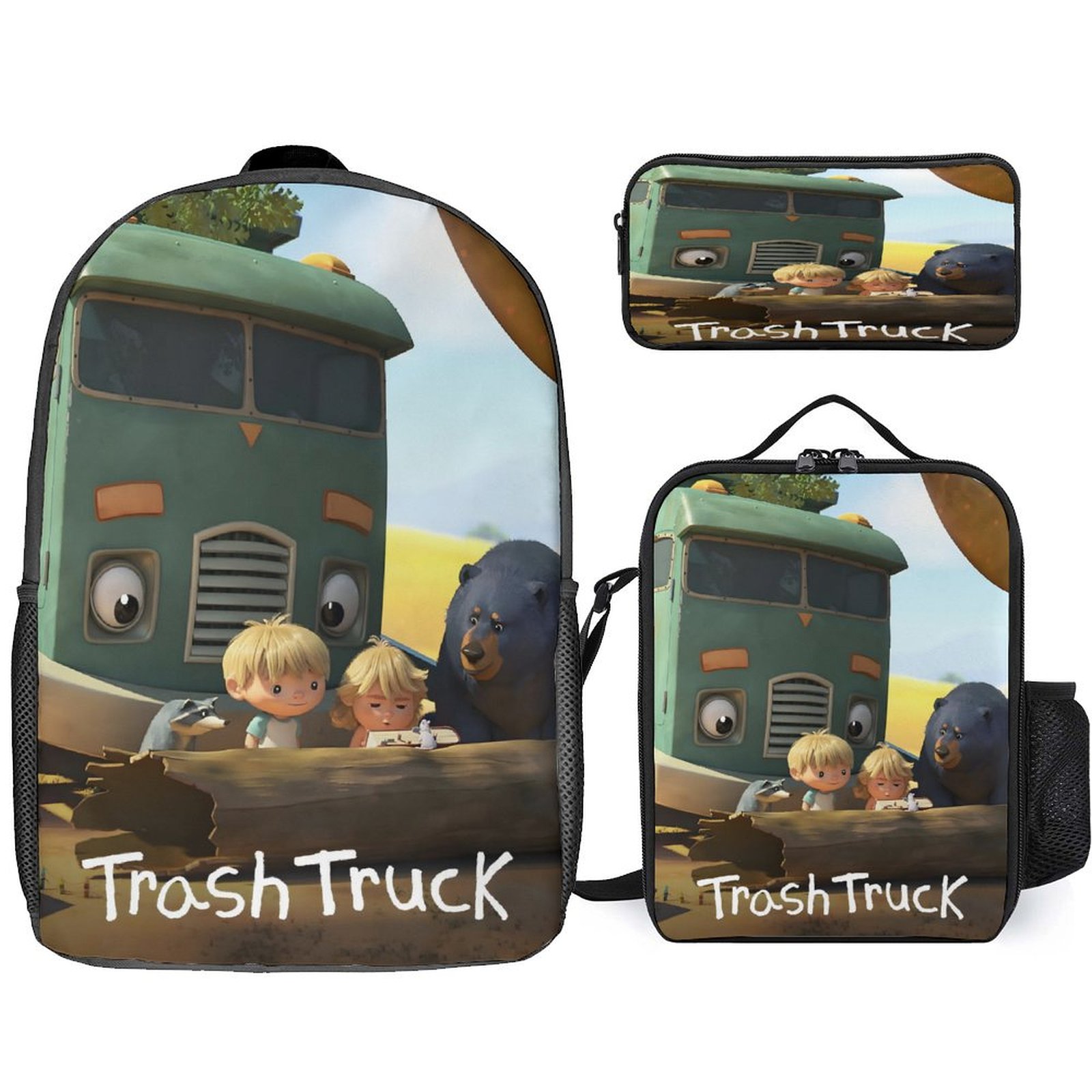 Trash Truck Backpack 3PCS Backpack Set Lunch Box And Pencil Case ...