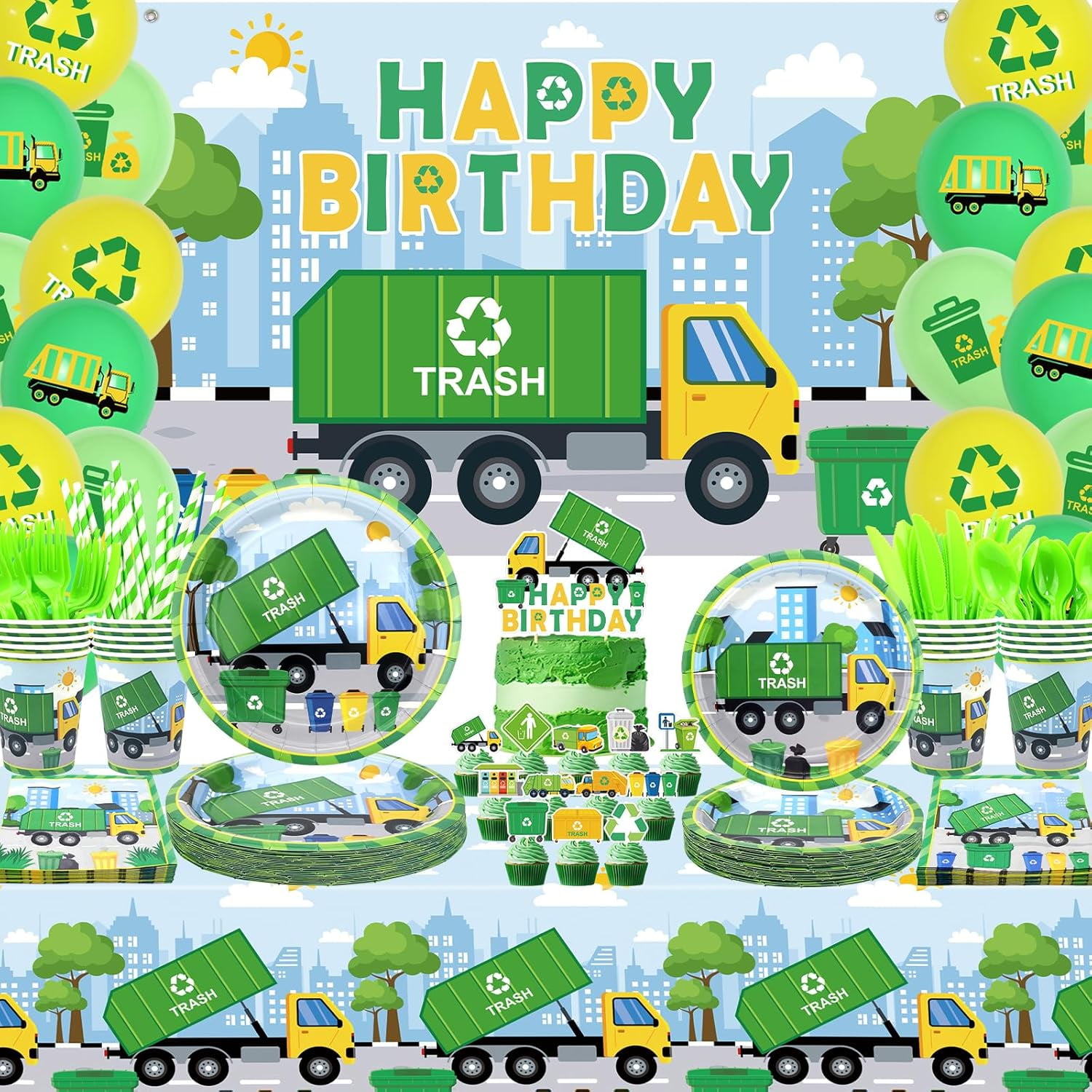 Trash Truck Birthday Party Decorations - Garbage Truck Party Supplies ...