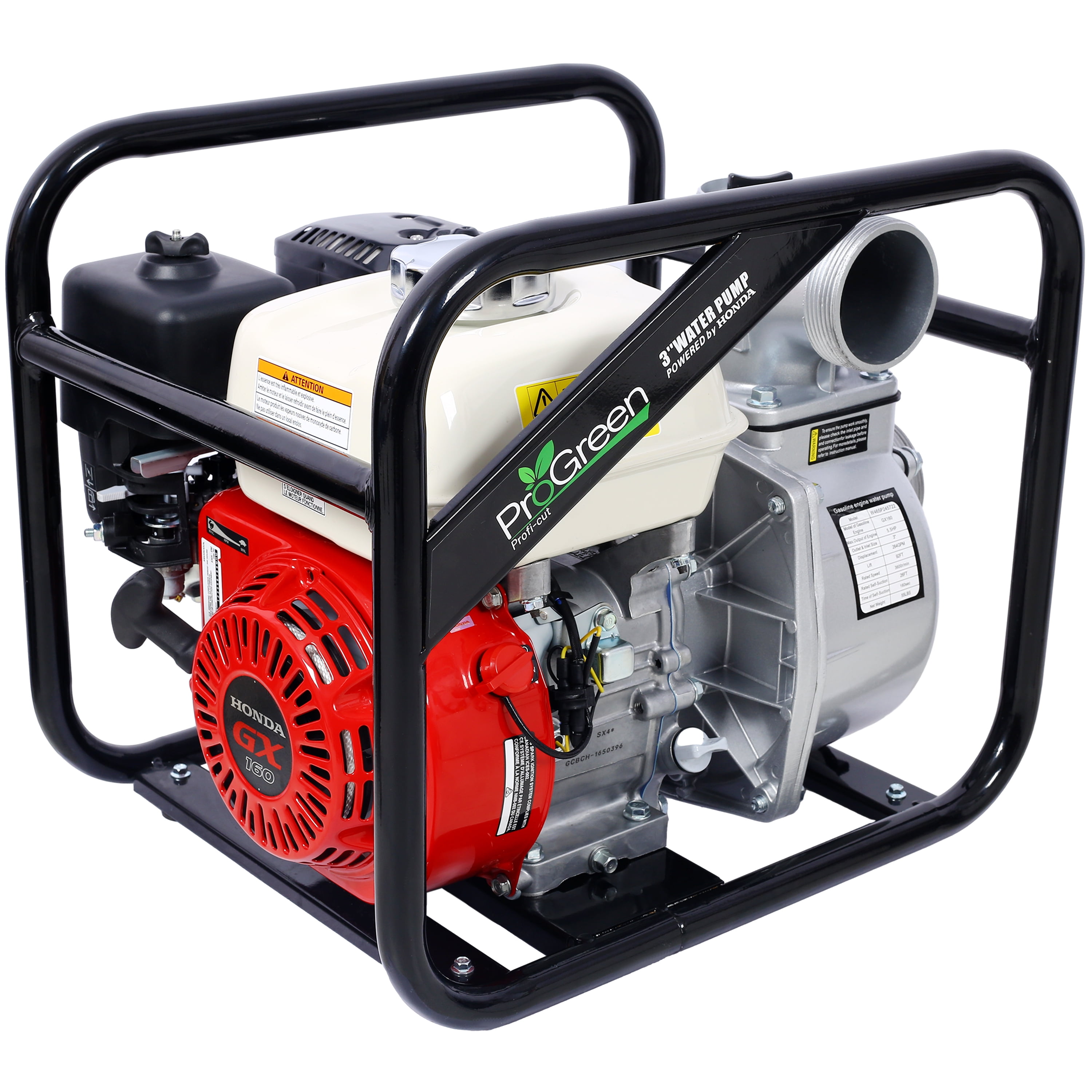 Trash Water Pump 3" 264Gpm ,163cc GX160 Engine, 3IN NPT COUPLER WITH 25FT FLAT HOSE, Gasoline ...