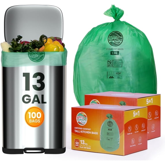 Trash bags 13+ gallon tall kitchen,100count,Extra Thick1.11 Mills ...