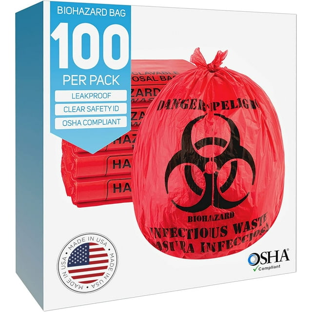 Trashanium Biohazard Bags 24x24 - 10 Gallon Red Bio Waste Bags, Leak ...