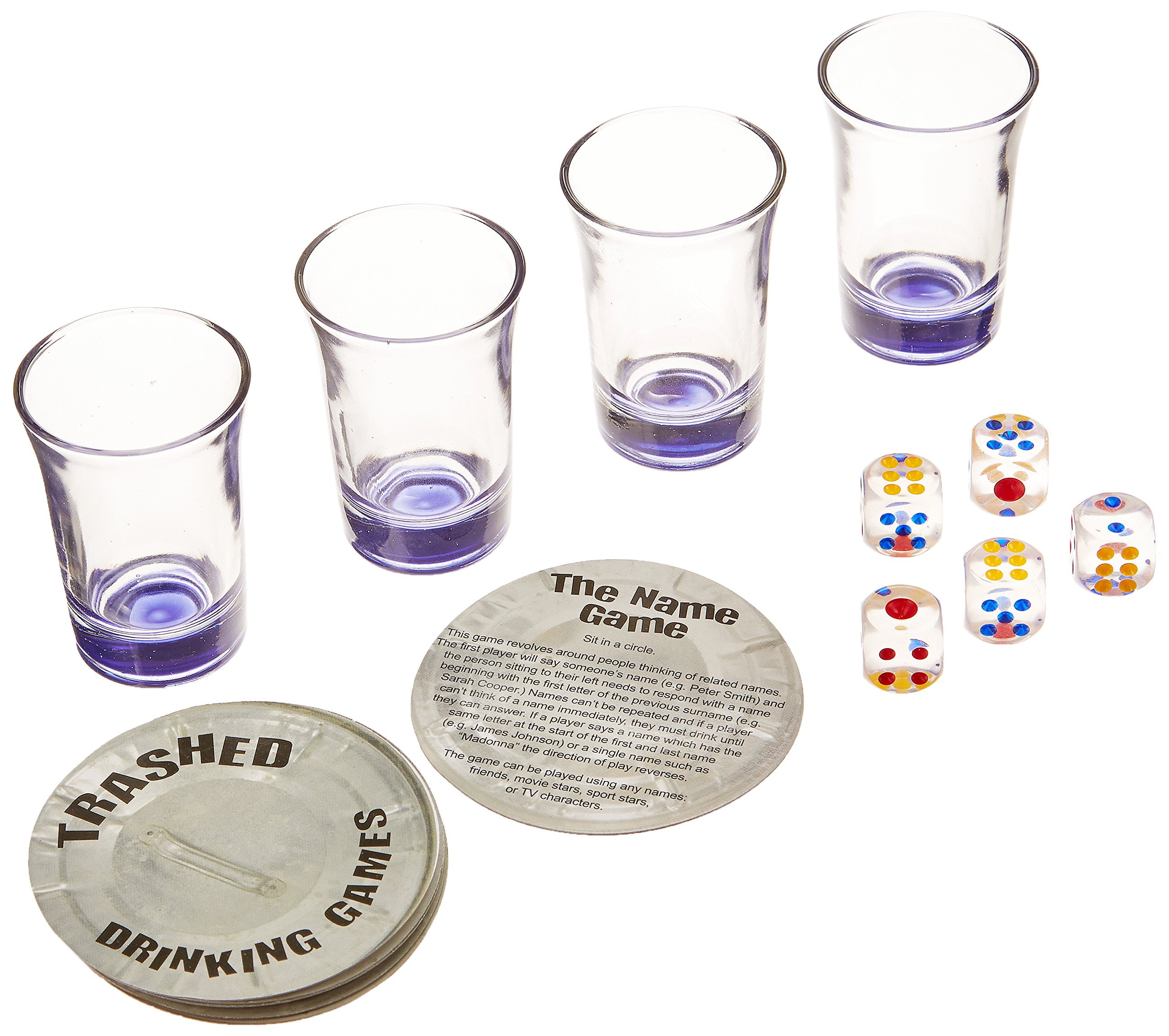Trashed - Assorted Drinking Games (Includes: 4 Shot Glasses & 5 Dice ...