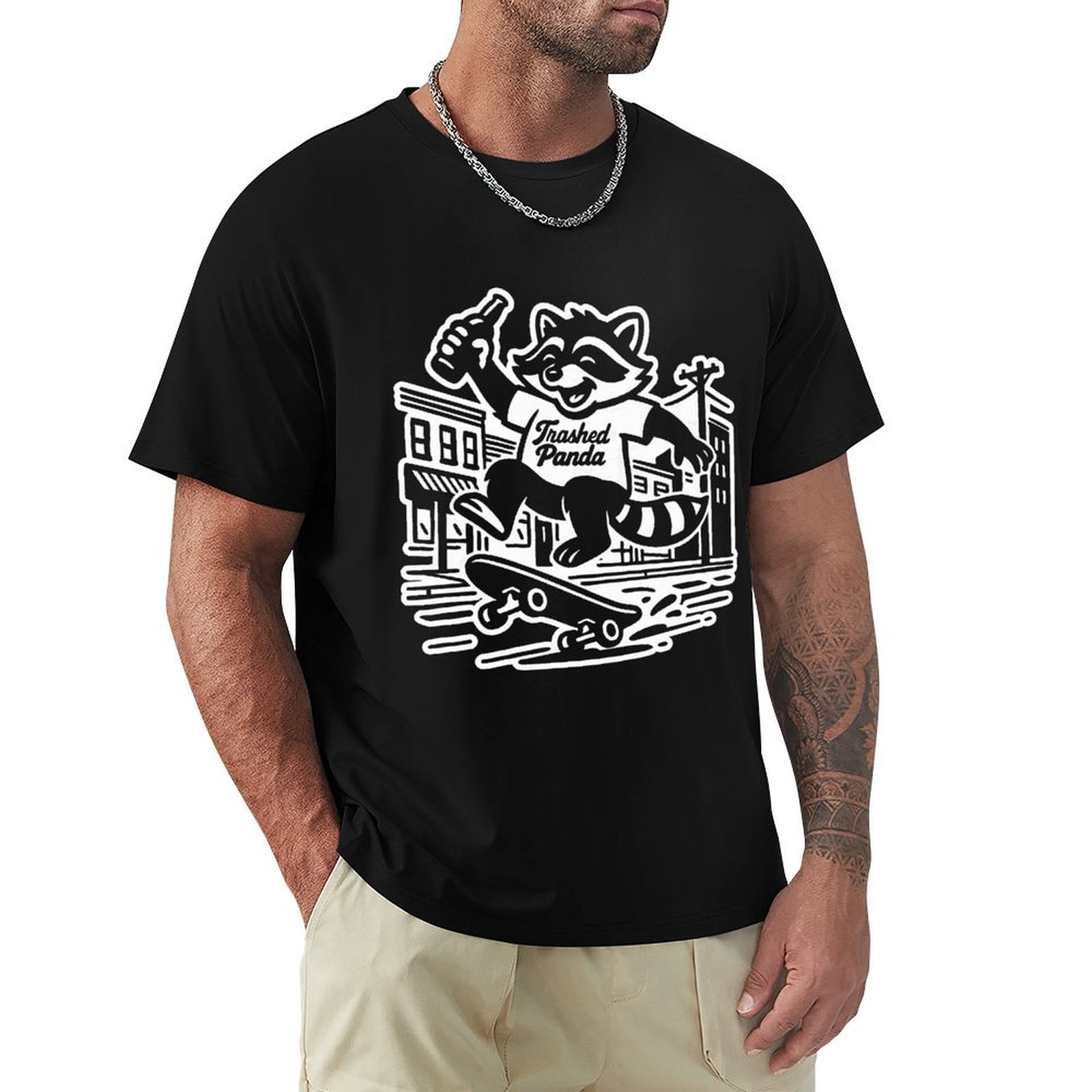 Trashed Panda Men's HD Print Classic Short Sleeve T-Shirts Black L ...