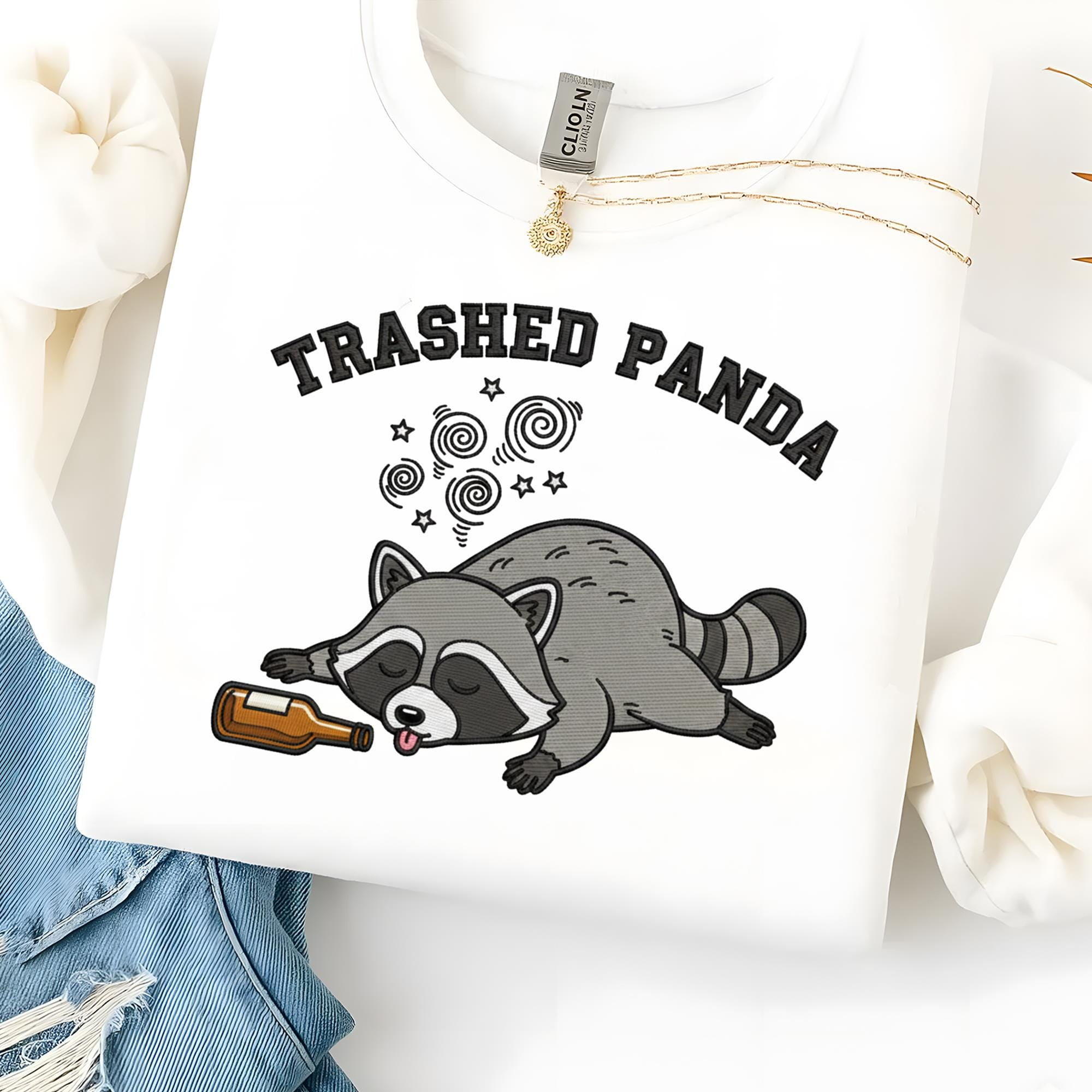 Trashed Panda Raccoon Gets Drunk Embroidery , Funny Meme Machine ...