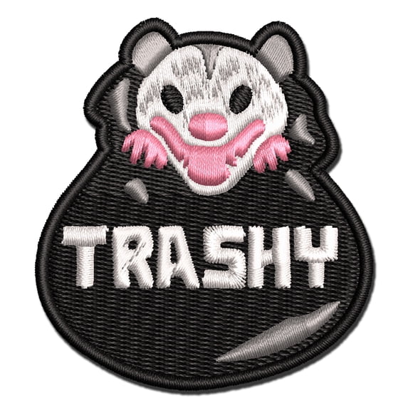 Trashy Opossum In Trash Garbage Bag Applique Multi Color Embroidered