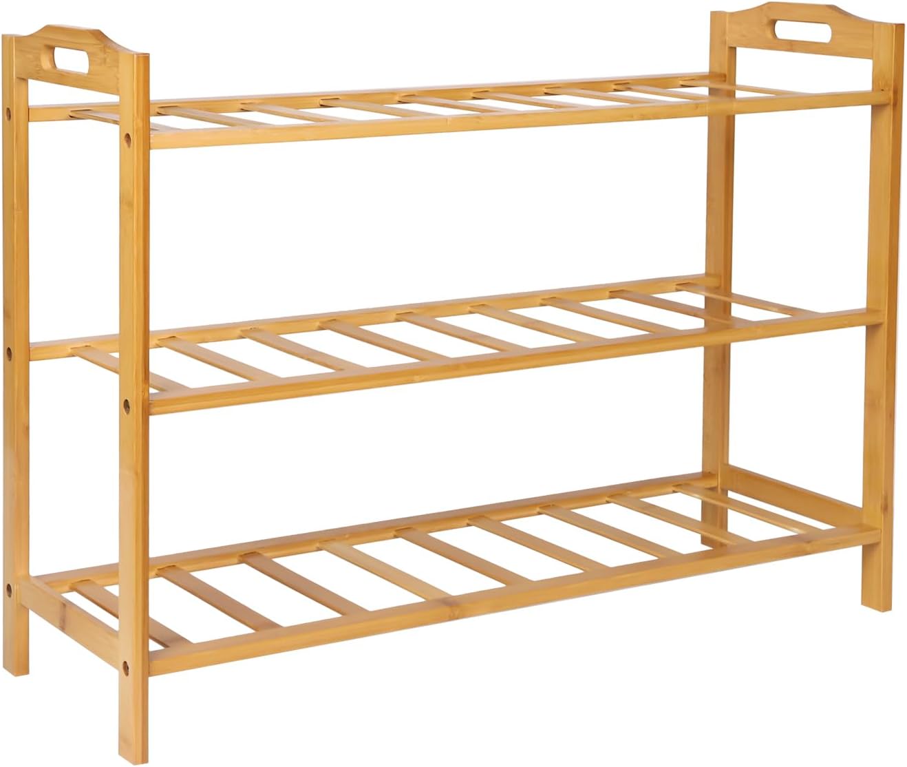 Trau 3-Layer Bamboo Wooden Shoe Rack With Handle, Stackable, Foldable ...