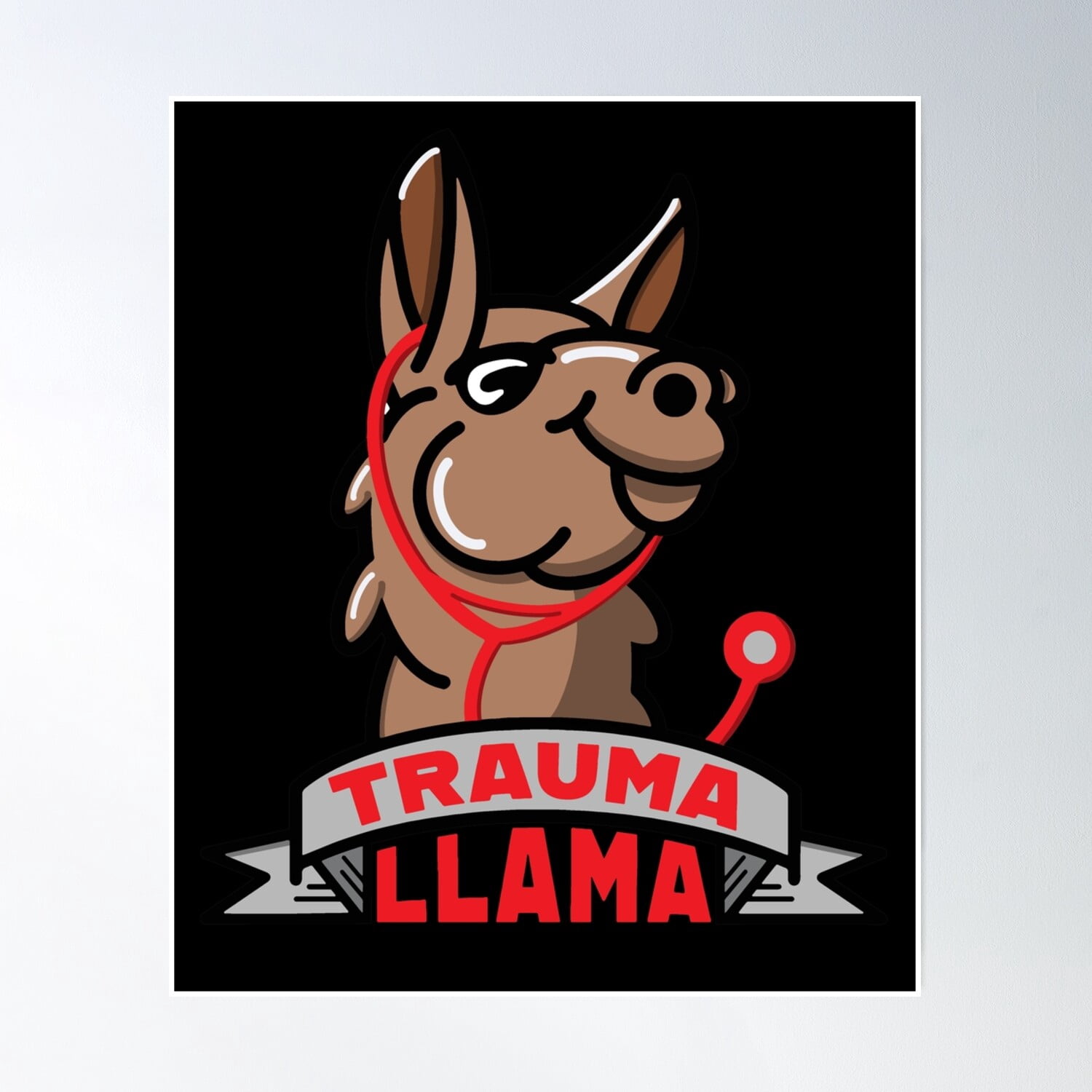 Trauma Llama Red Stethoscope Design Poster Wall Art, Modern Wall Decor ...