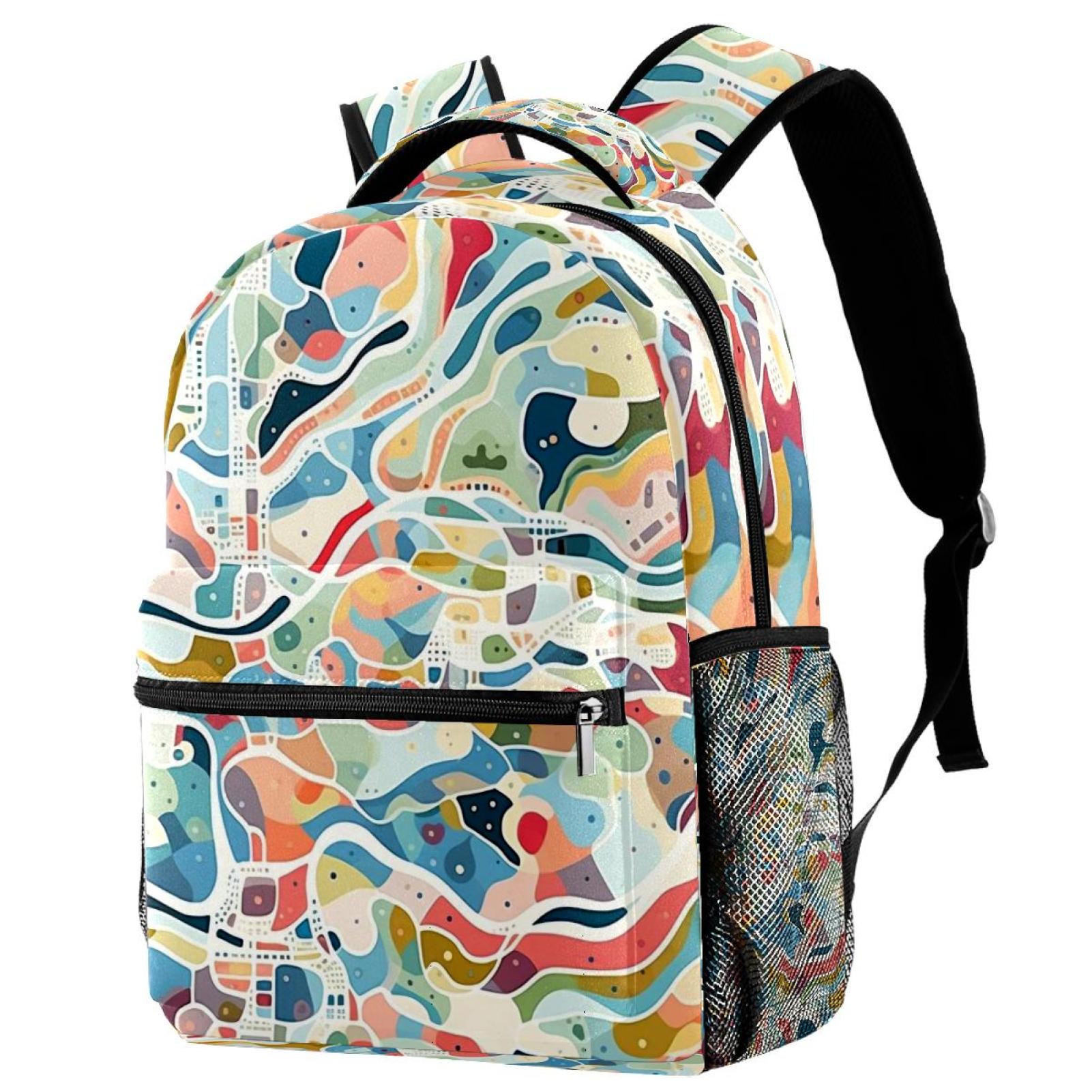 Travel Backpack Teenage Adult Cartoon Map Color Painted Backpacks ...
