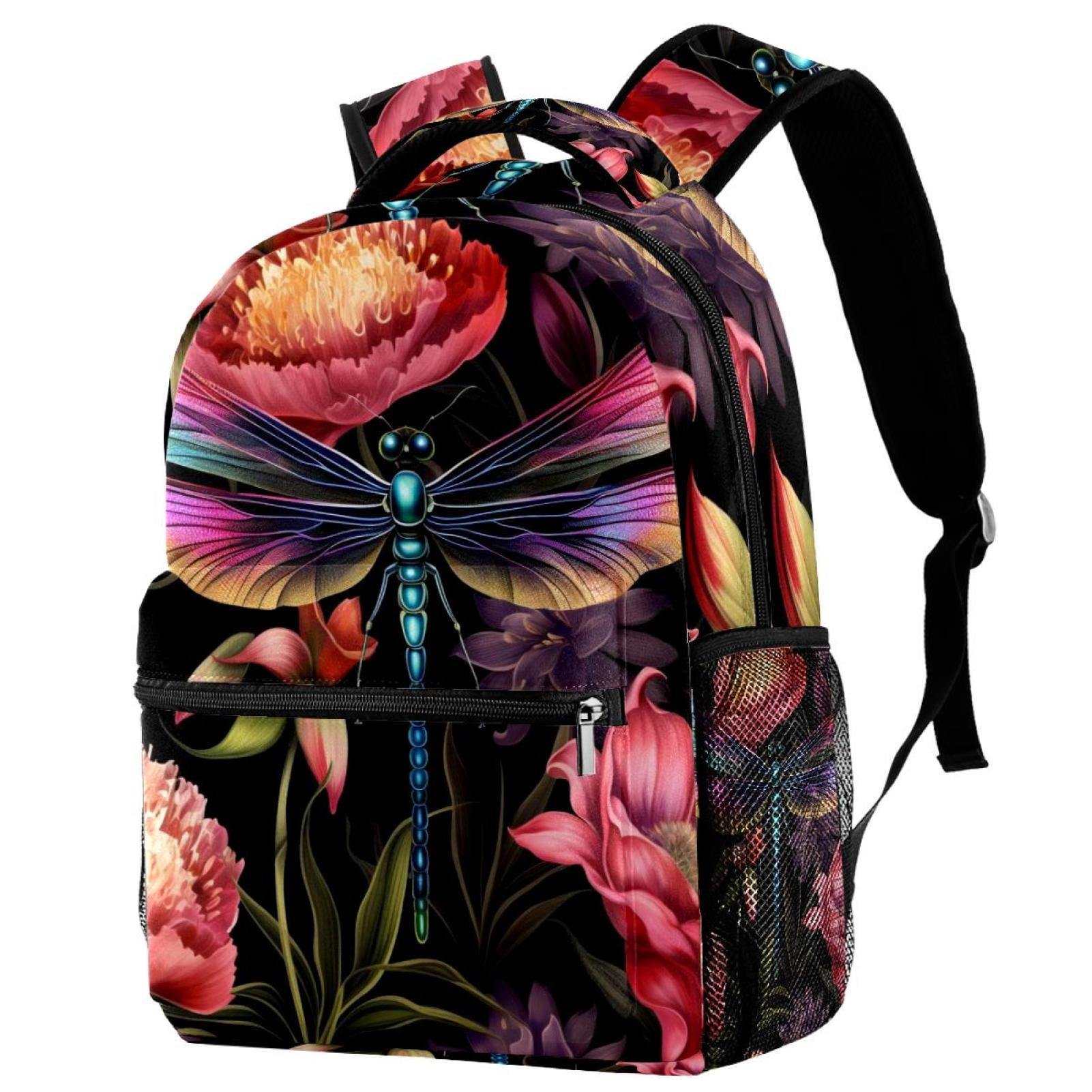 Travel Backpack Teenage Adult Dragonflies Flower Beautiful Backpacks ...