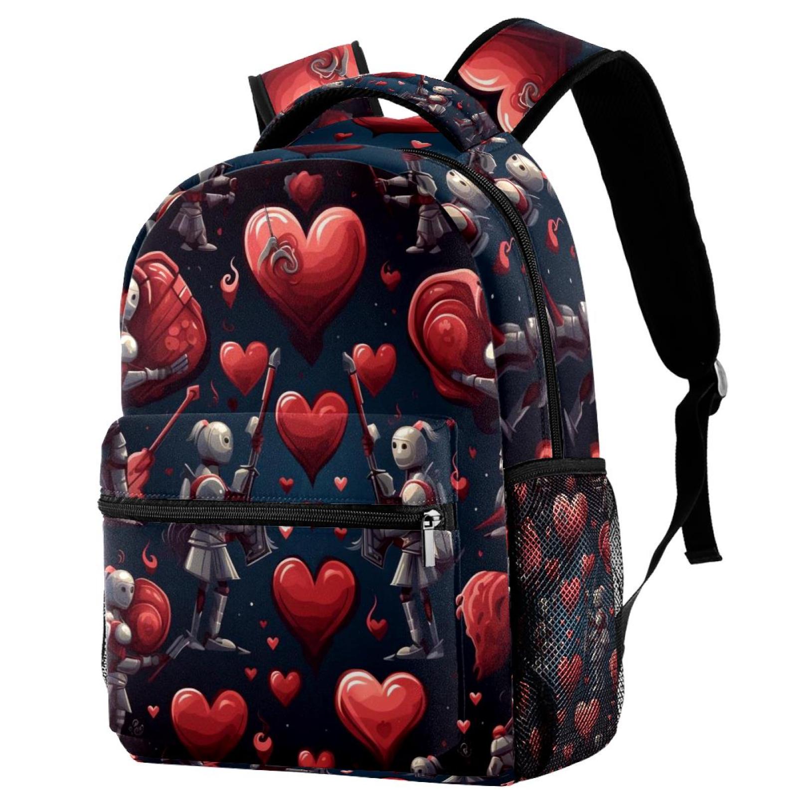 Travel Backpack Teenage Adult Hearts Battle Red Pattern Backpacks ...