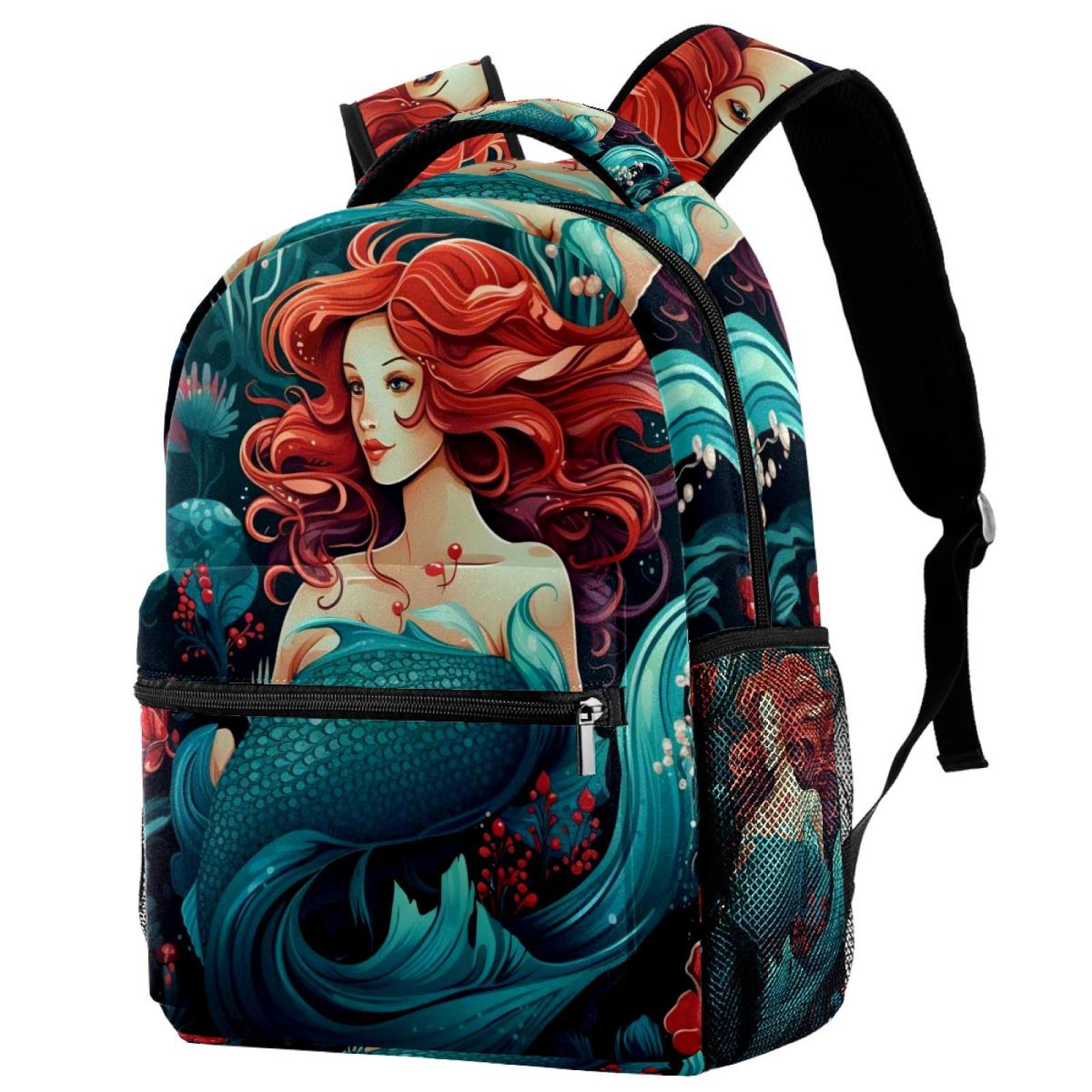 Travel Backpack Teenage Adult Mermaid Hair Flowers Red Backpacks Travel ...