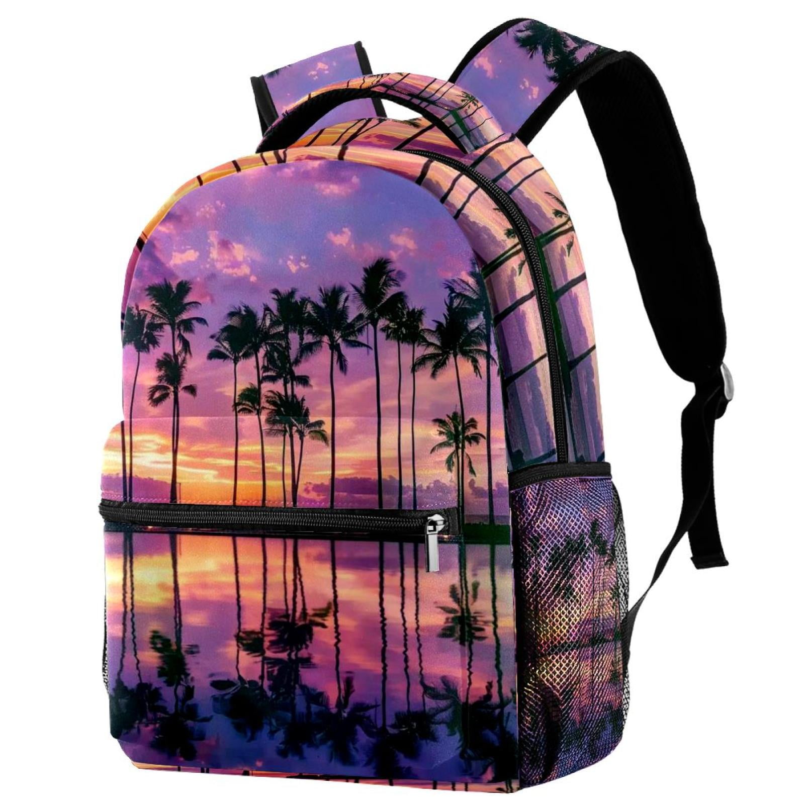 Travel Backpack Teenage Adult Palm Tree Cloud Purple Backpacks Travel ...