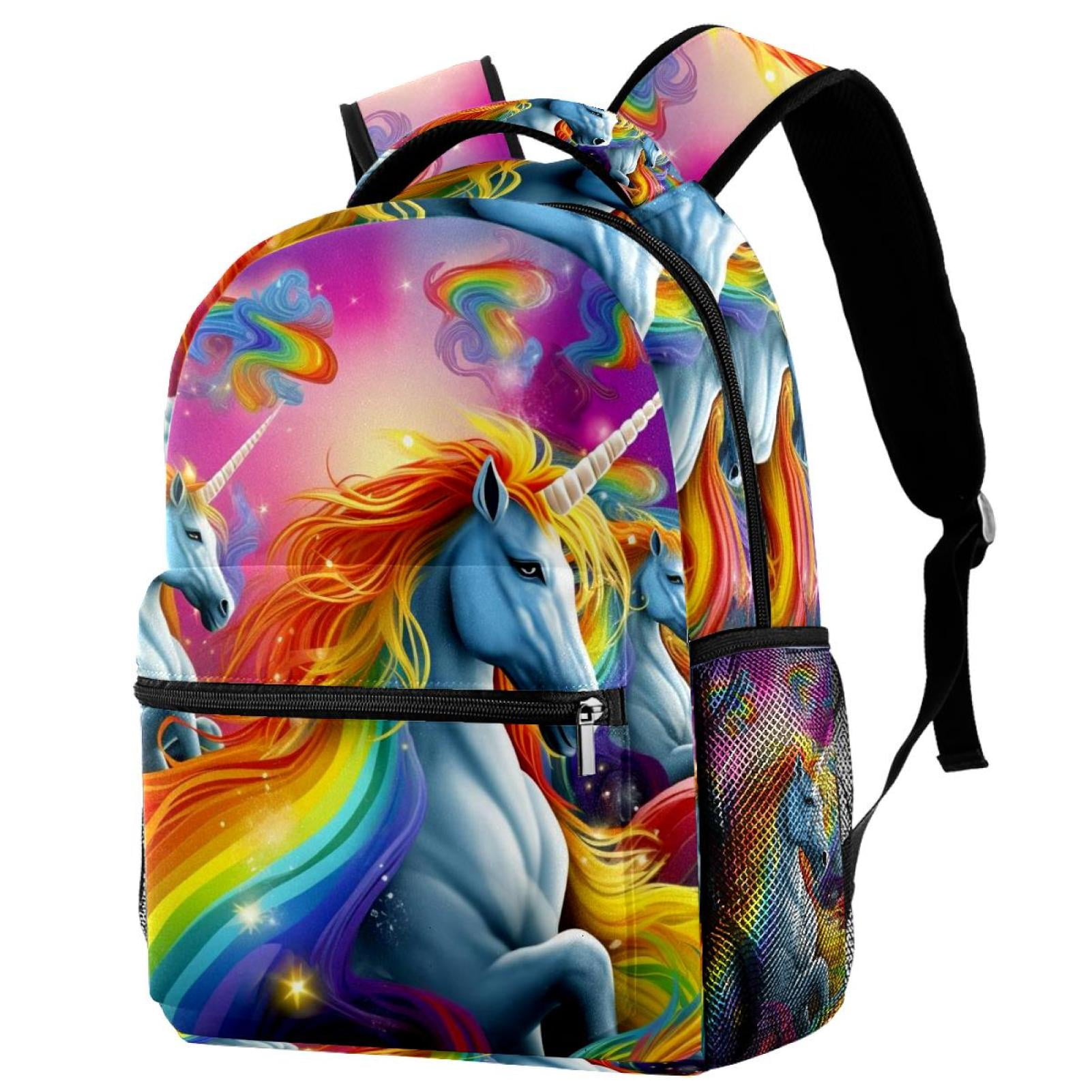 Travel Backpack Teenage Adult Rainbow Unicorn Hairs Long Backpacks ...