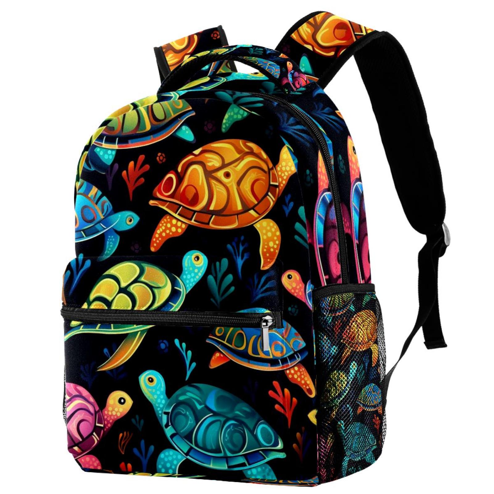 Travel Backpack Teenage Adult Sea Turtles Seamless Colored Backpacks ...