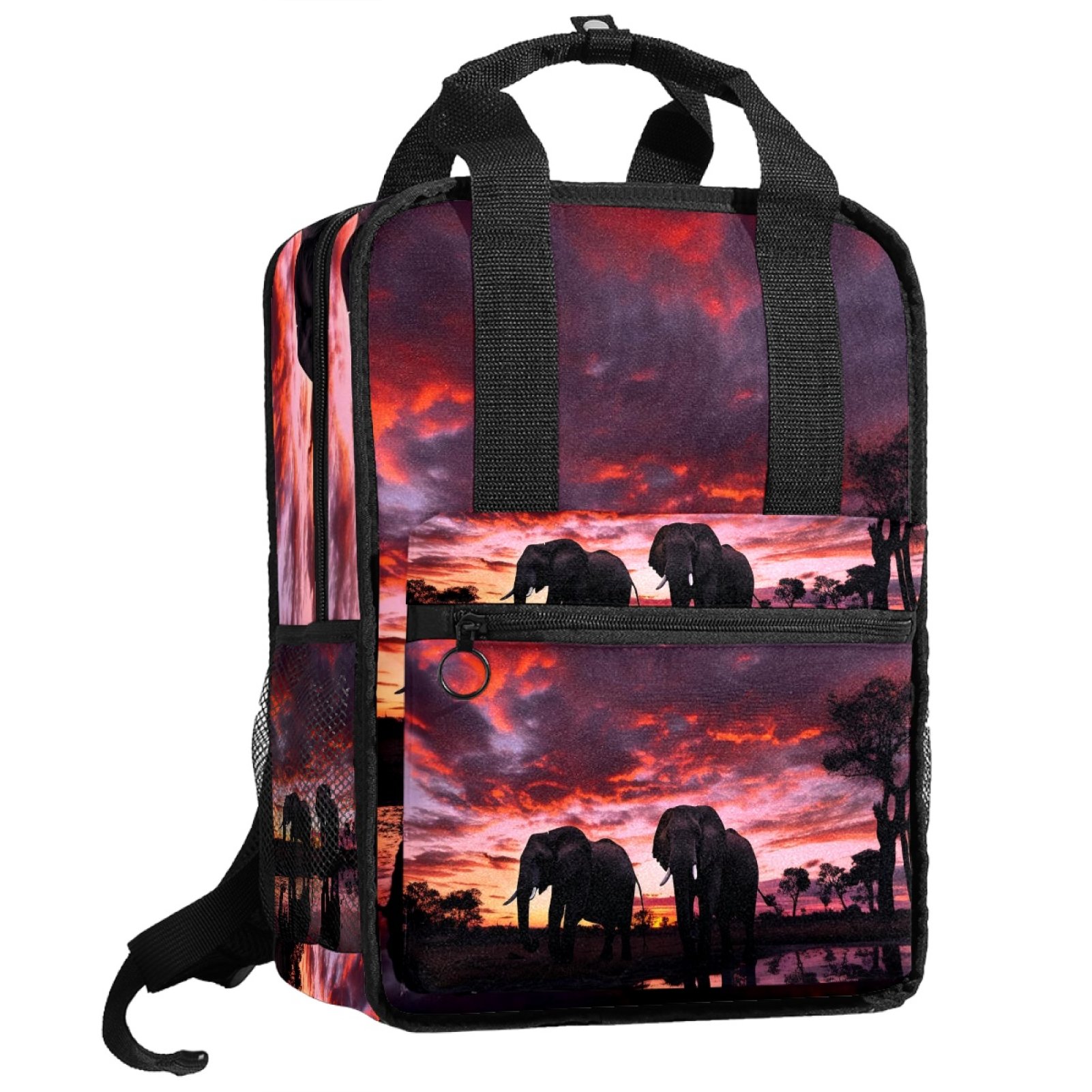 Travel Backpacks for Women,African Sunset Grassland Elephant Mens ...