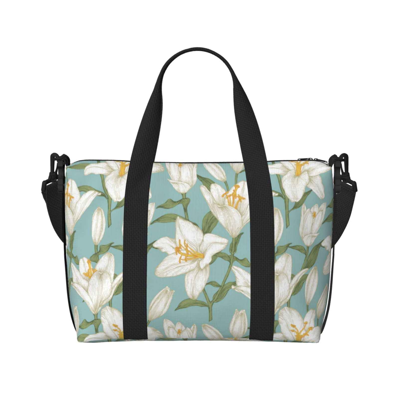 Travel Bag, Lilies Flowers Cyan Carry On Duffle Bags Overnight ...