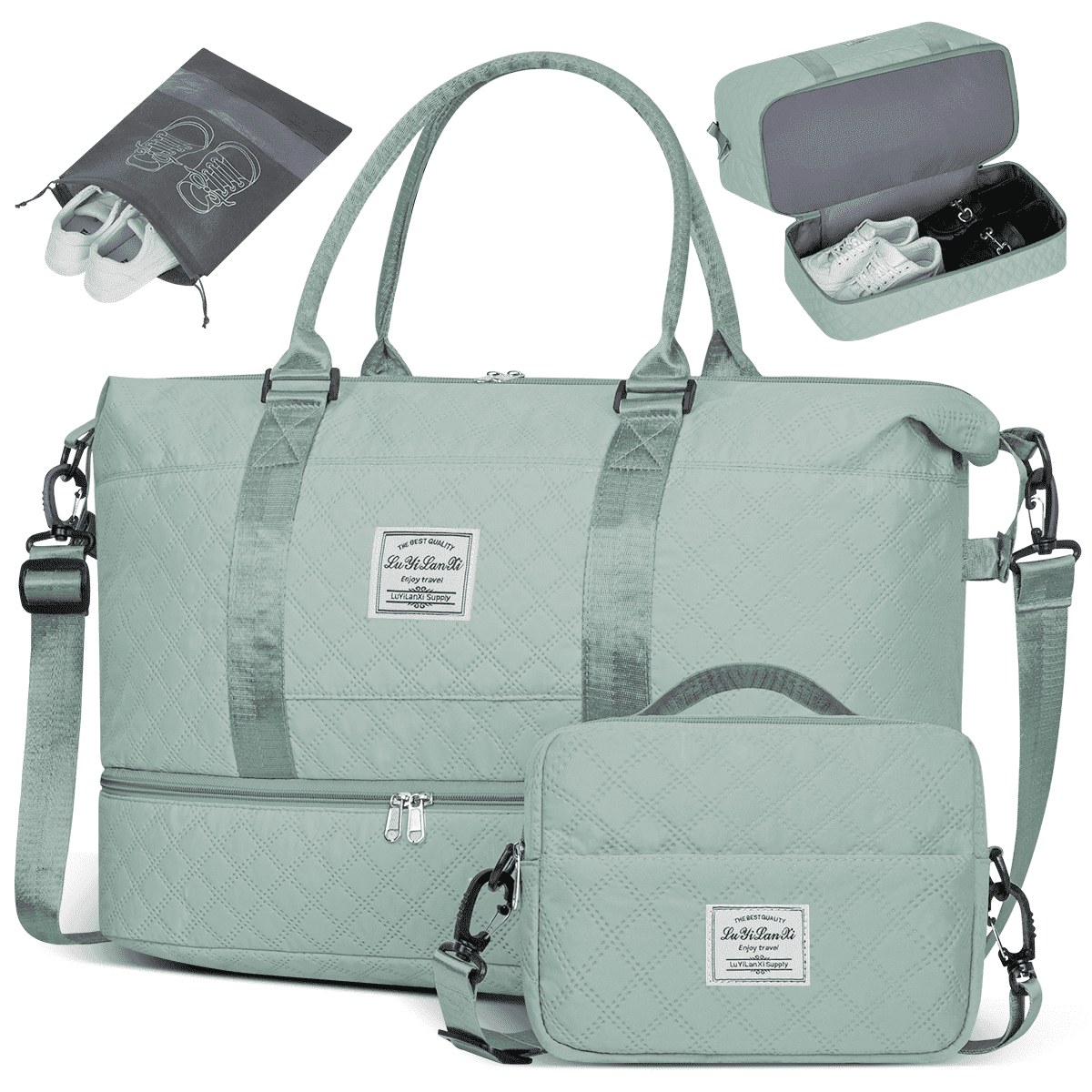 Travel Bag with Shoes Compartment, 40L Weekender Overnight Duffel Bag ...