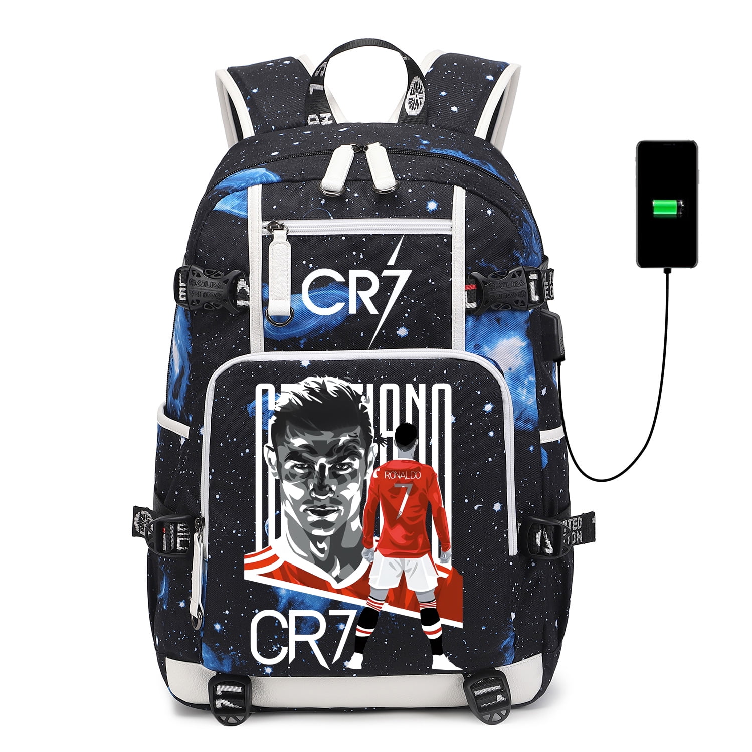 Travel Bag printed waterproof Cristiano Ronaldo USB charges fits laptop ...