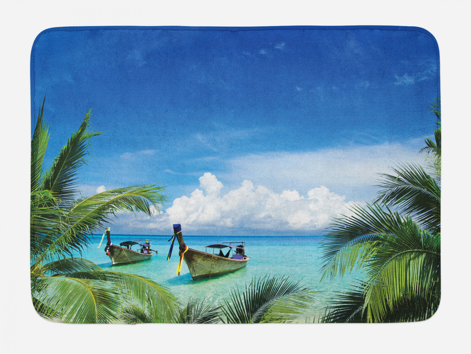 Travel Bath Mat, Exotic Hawaiian Beach with Palm Trees and Fishing ...