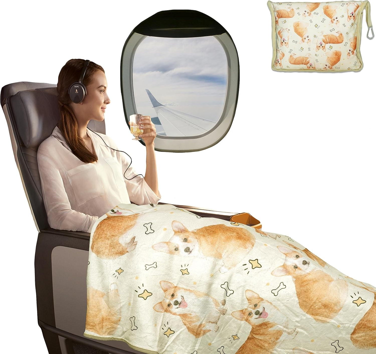 Travel Blanket Airplane Compact with Bag & Luggage Strap and Backpack ...