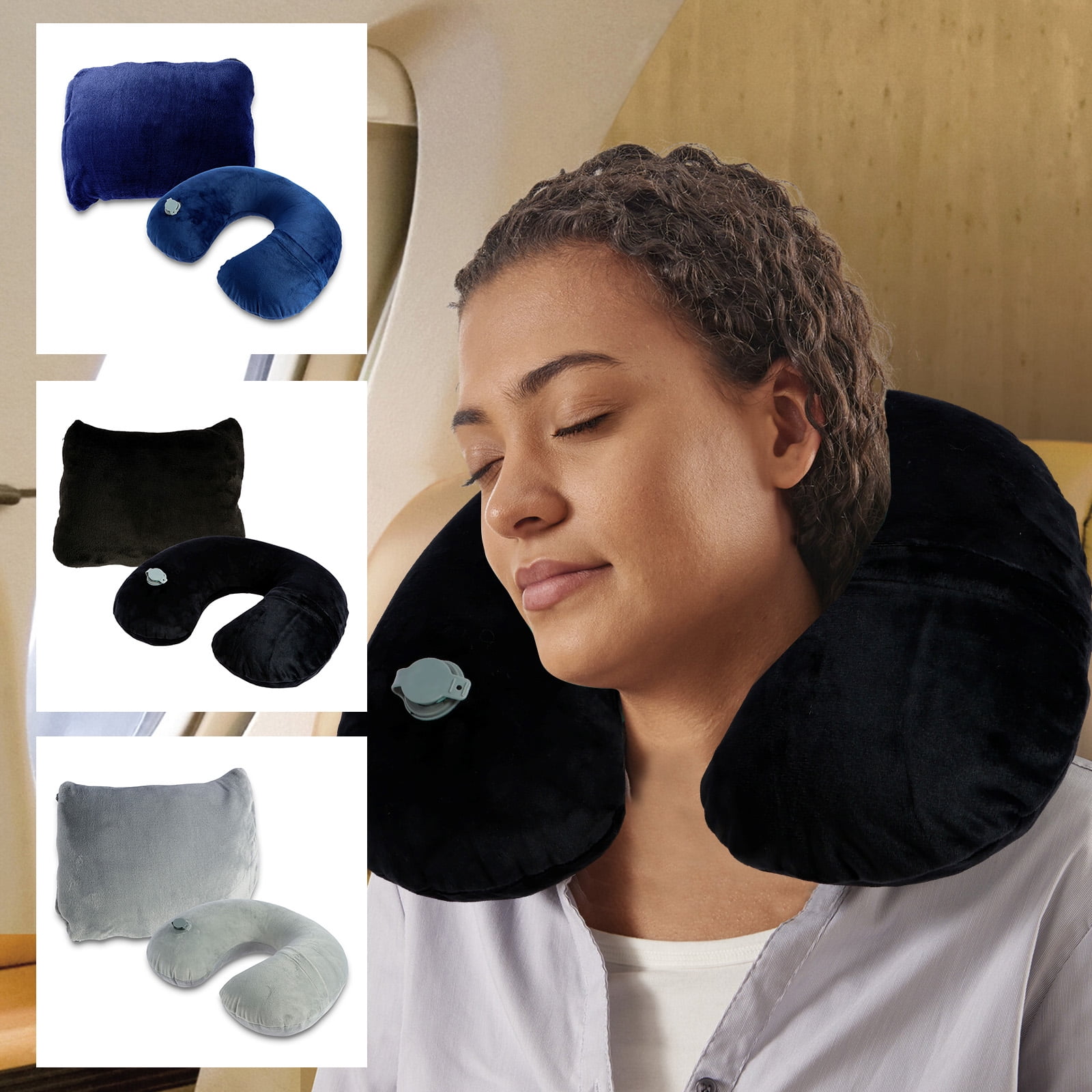 Travel Blanket and Pillow Set Inflatable Neck Pillow 70x40inch Soft ...